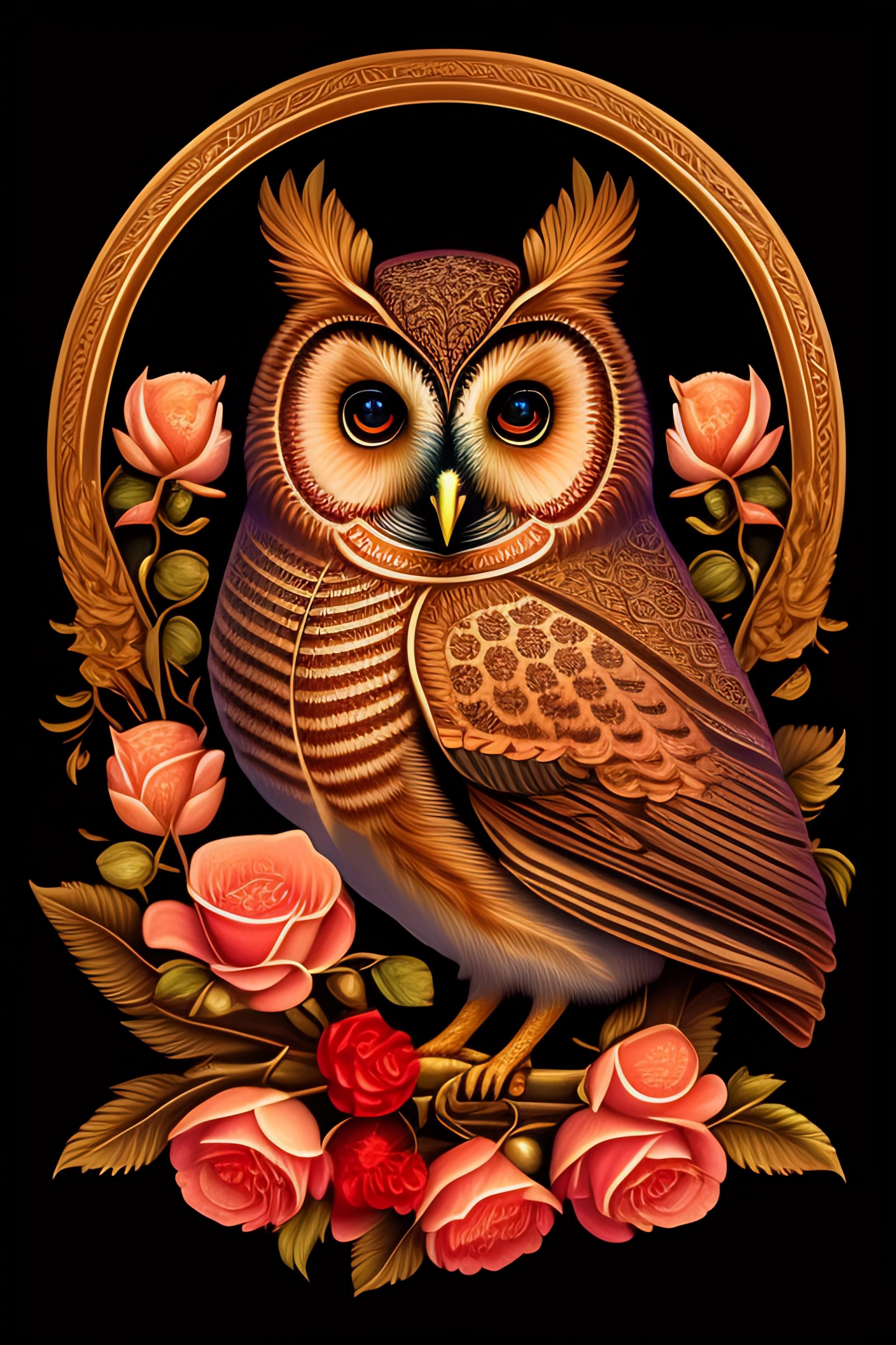 Lexica - Abyssinian owl with classical floral elements emanating from ...