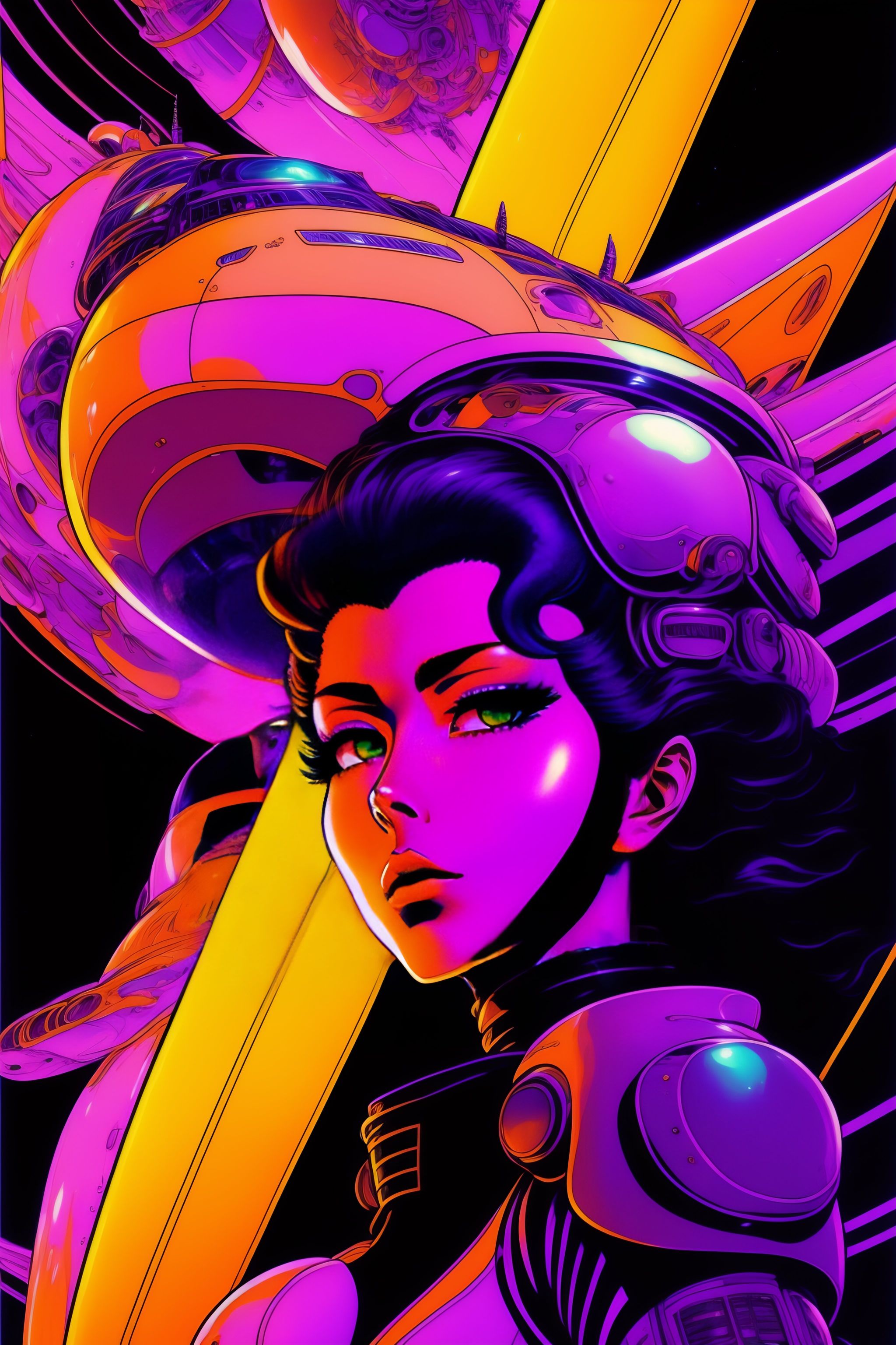 Lexica - Vintage 90's anime style. cluttered starship interior; alien ...