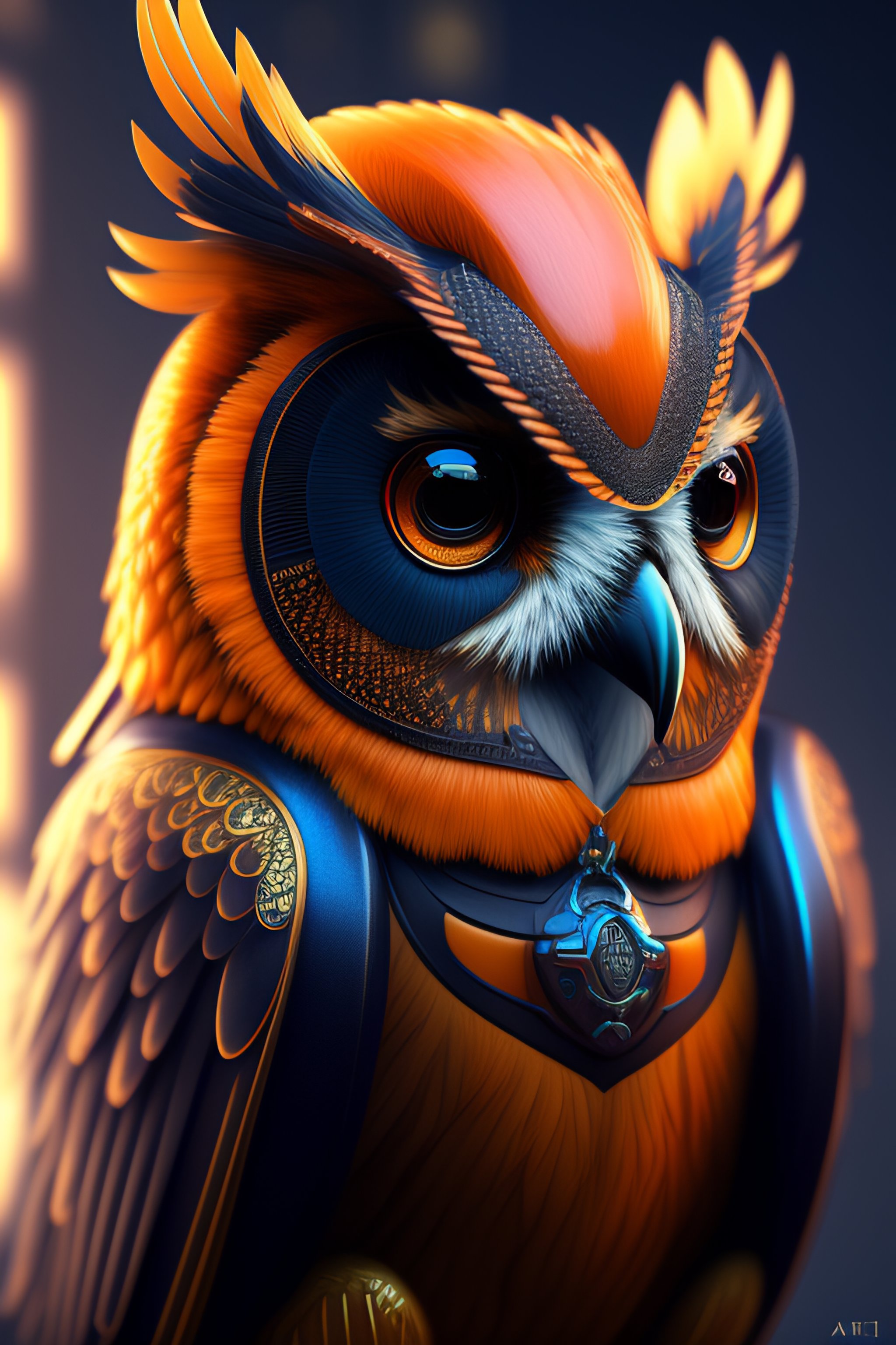 Lexica - Mechanical owl, amber, mettalic colours, cyberpunk , highly ...