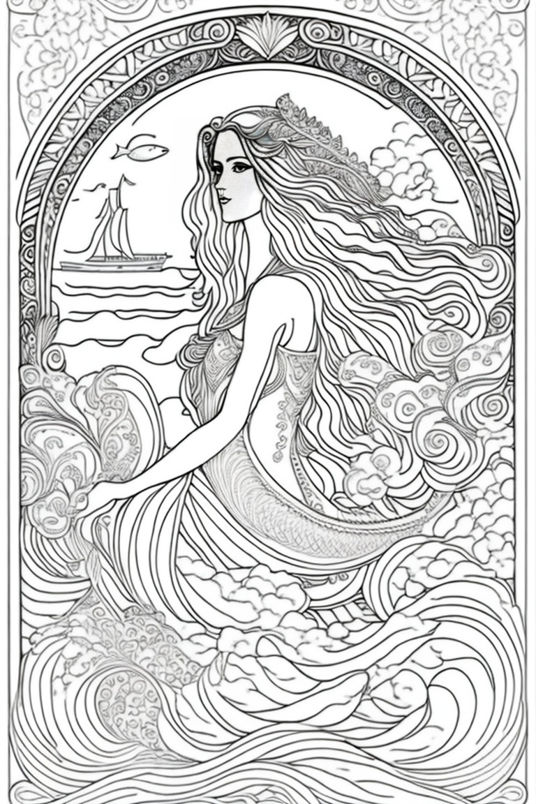 Lexica - "Goddess of the Sea" is a coloring page featuring a detailed ...