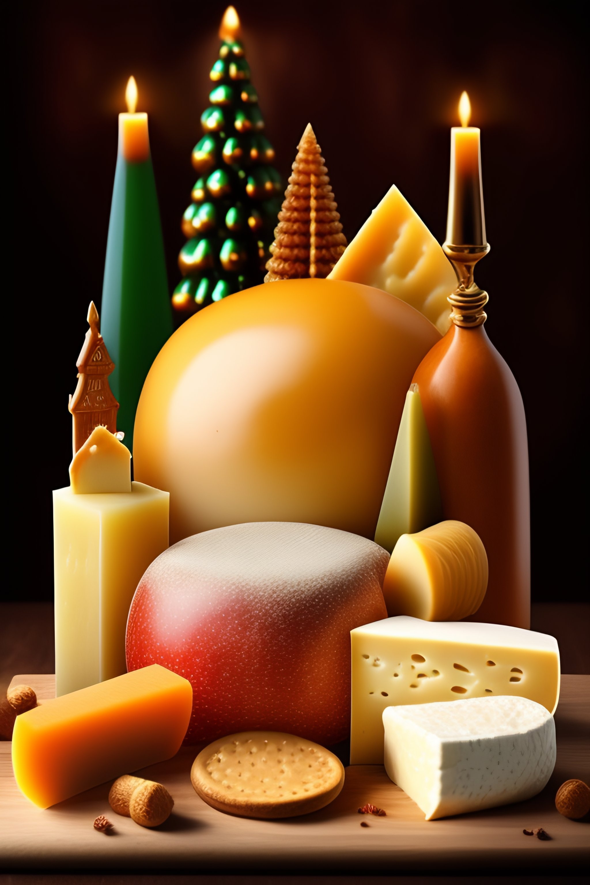 Lexica - A christmas scene made of different types of cheeses