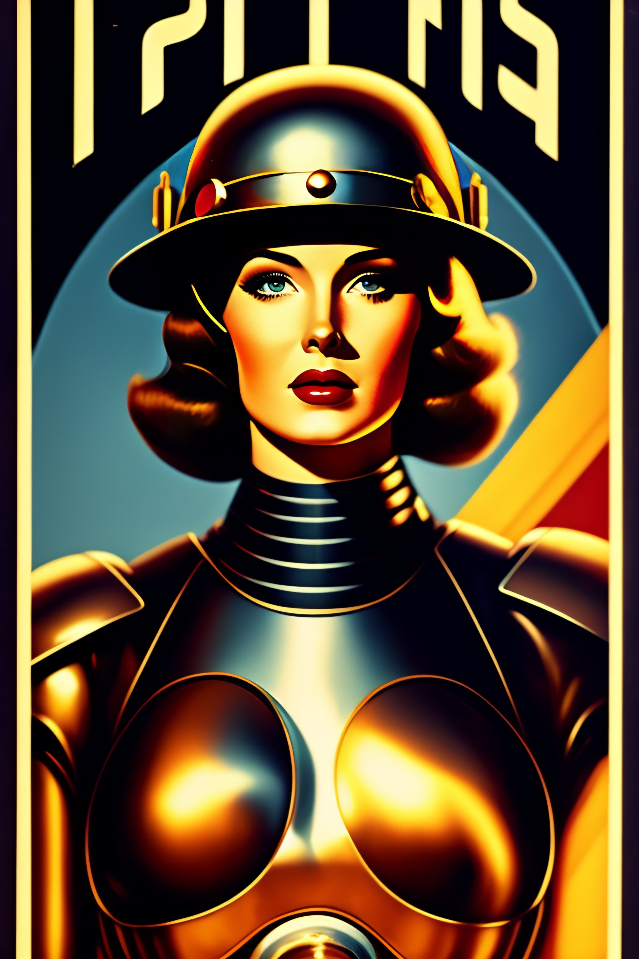 Lexica - 1944 movie poster of a female robocop, art deco