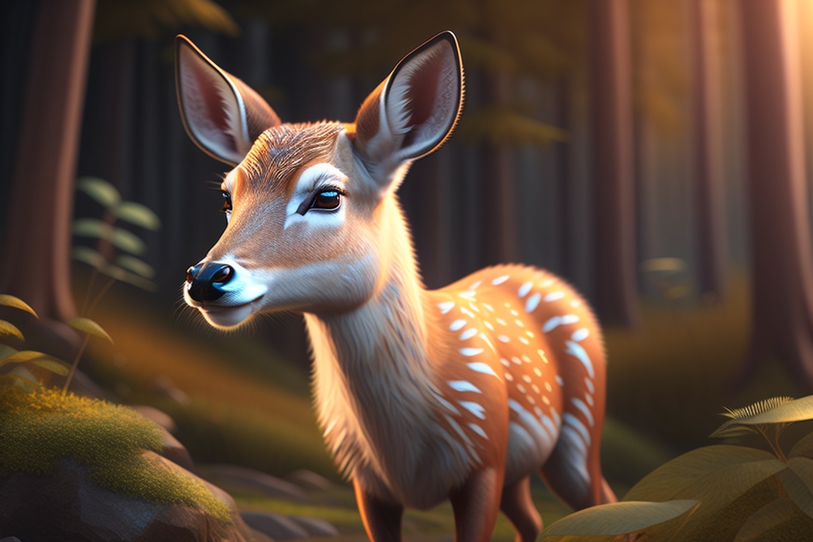 Lexica - Close up one cute sika deer, in the middle of the dark forest ...