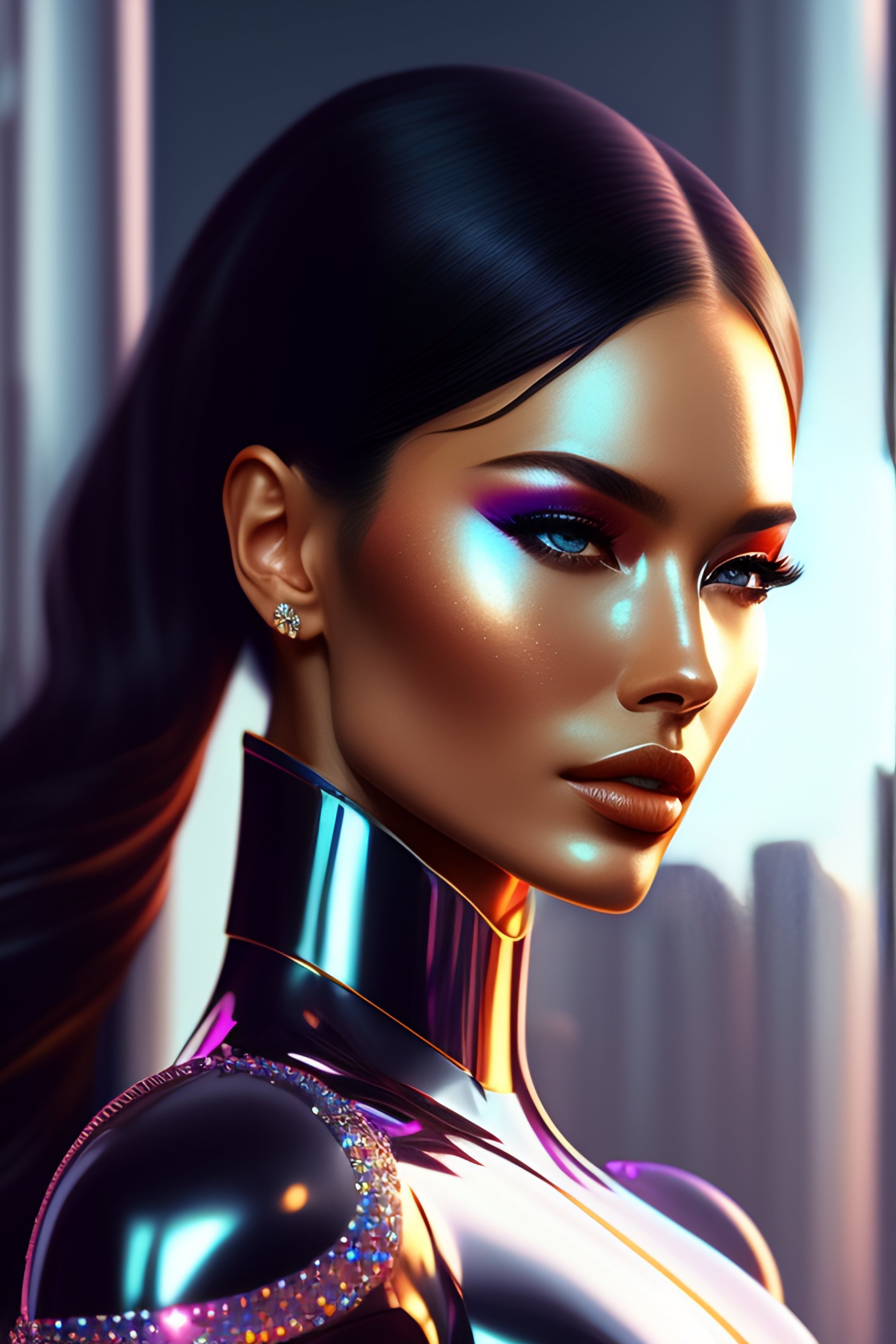 Lexica - Polished man, glossy, holographic crystals, bionic futurism ...