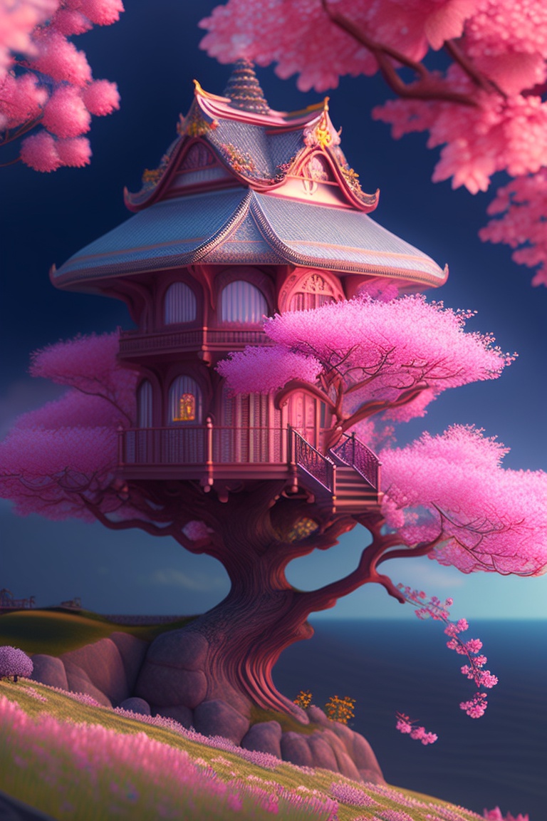 Lexica - THE CHERRY BLOSSOM TREE HOUSE :: beautiful ornate treehouse in ...