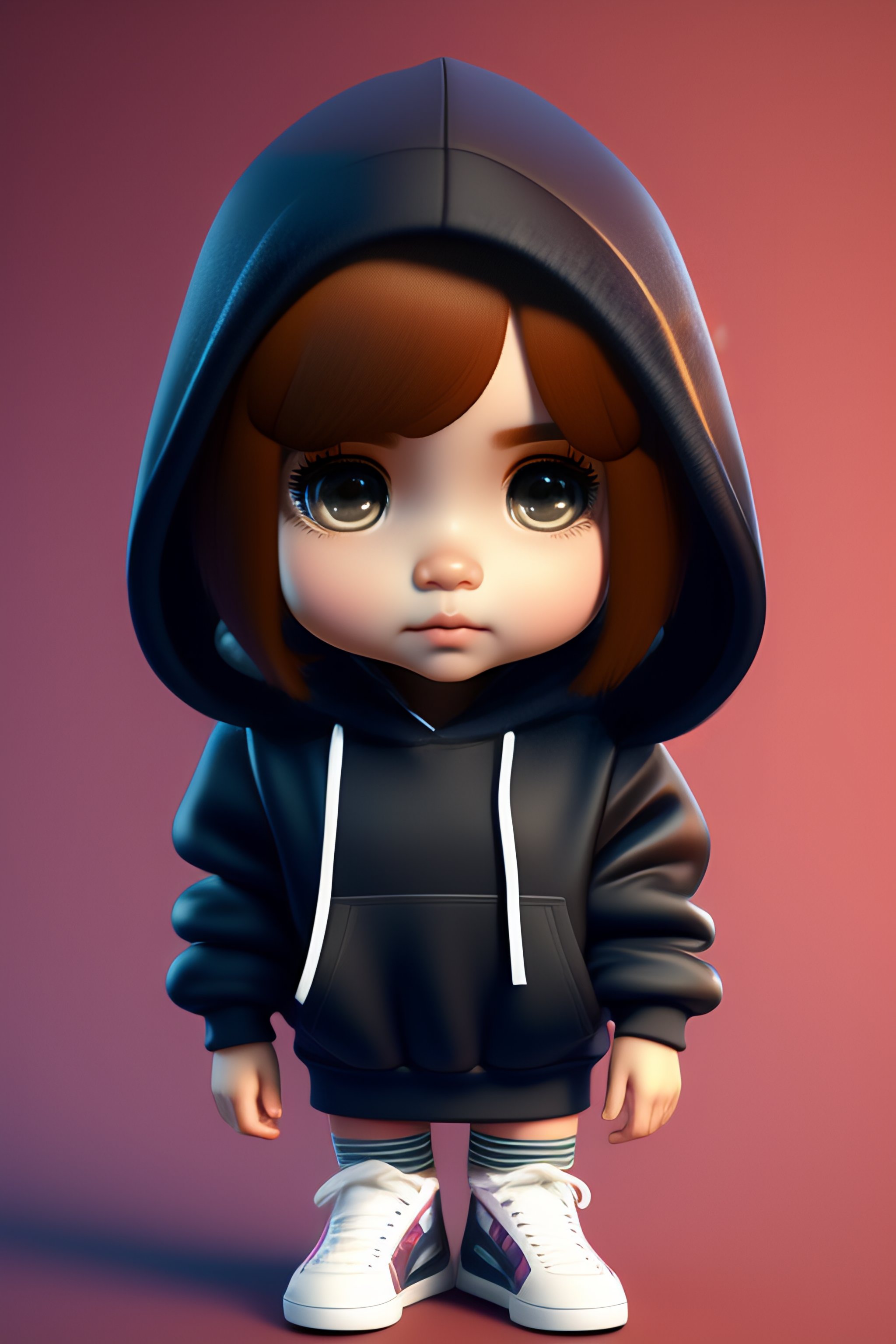Lexica - Chibi girl with long hair wearing oversized hoodie and thigh ...