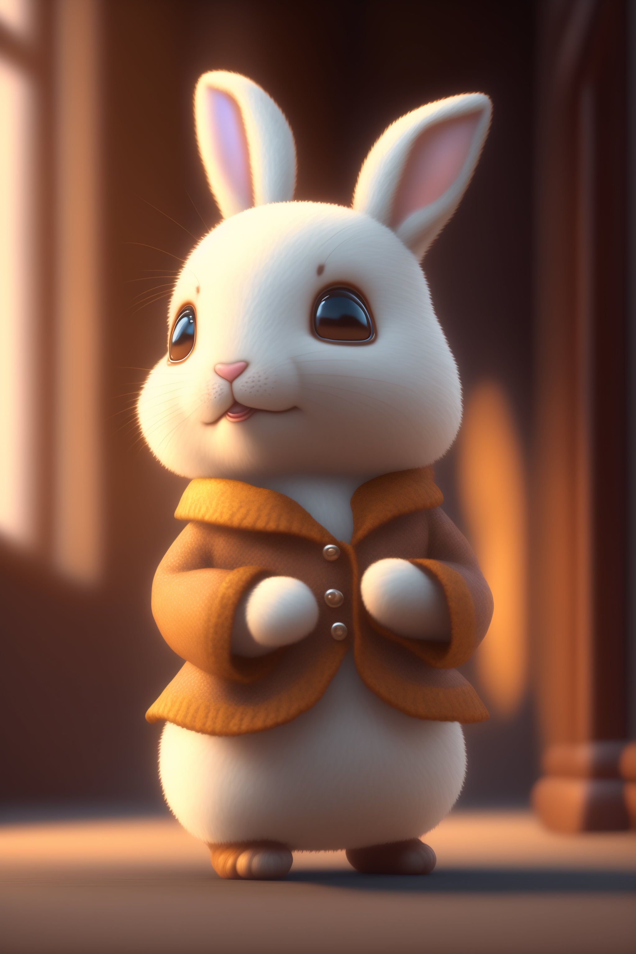 Lexica - Cute adorable little bunny waving and smiling greeting me ...