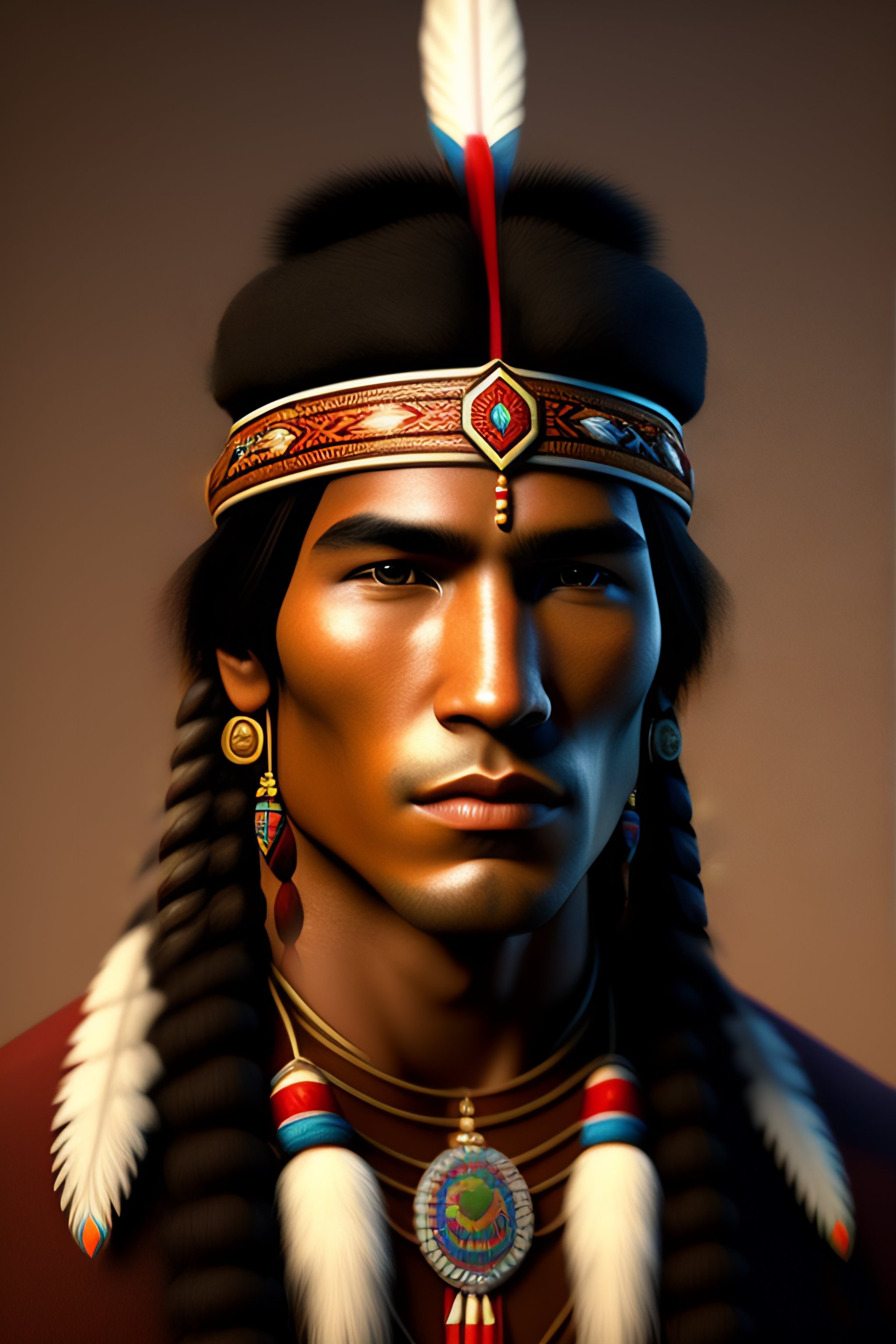 Lexica - Native american male portrait in 3d digital art