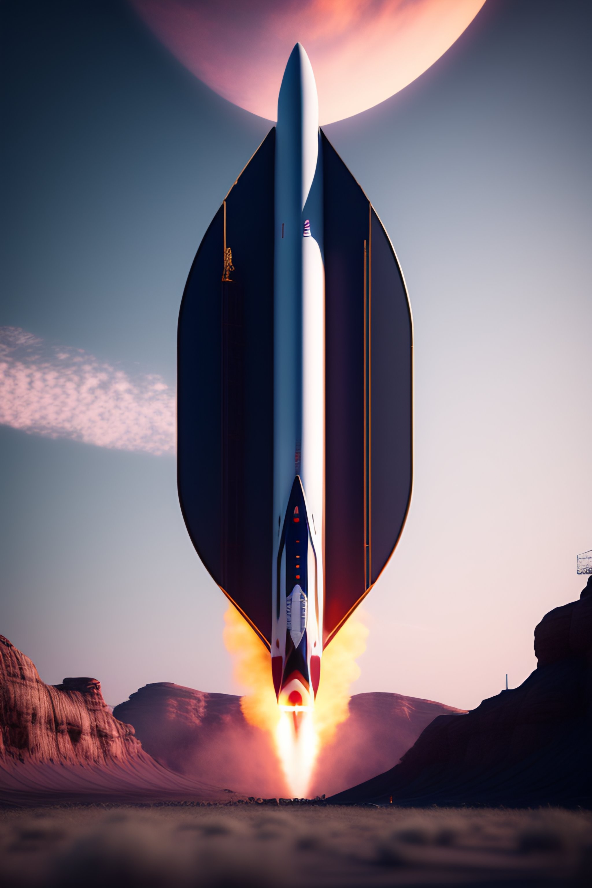 Lexica - Photograph of Spacex starship on top of heavy Falcon rocket ...