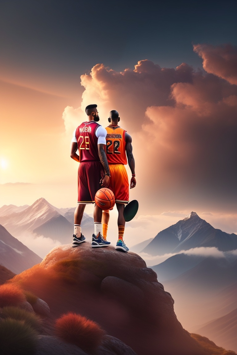 Lexica - Virat Kohli and LeBron James standing atop a magnificent ...