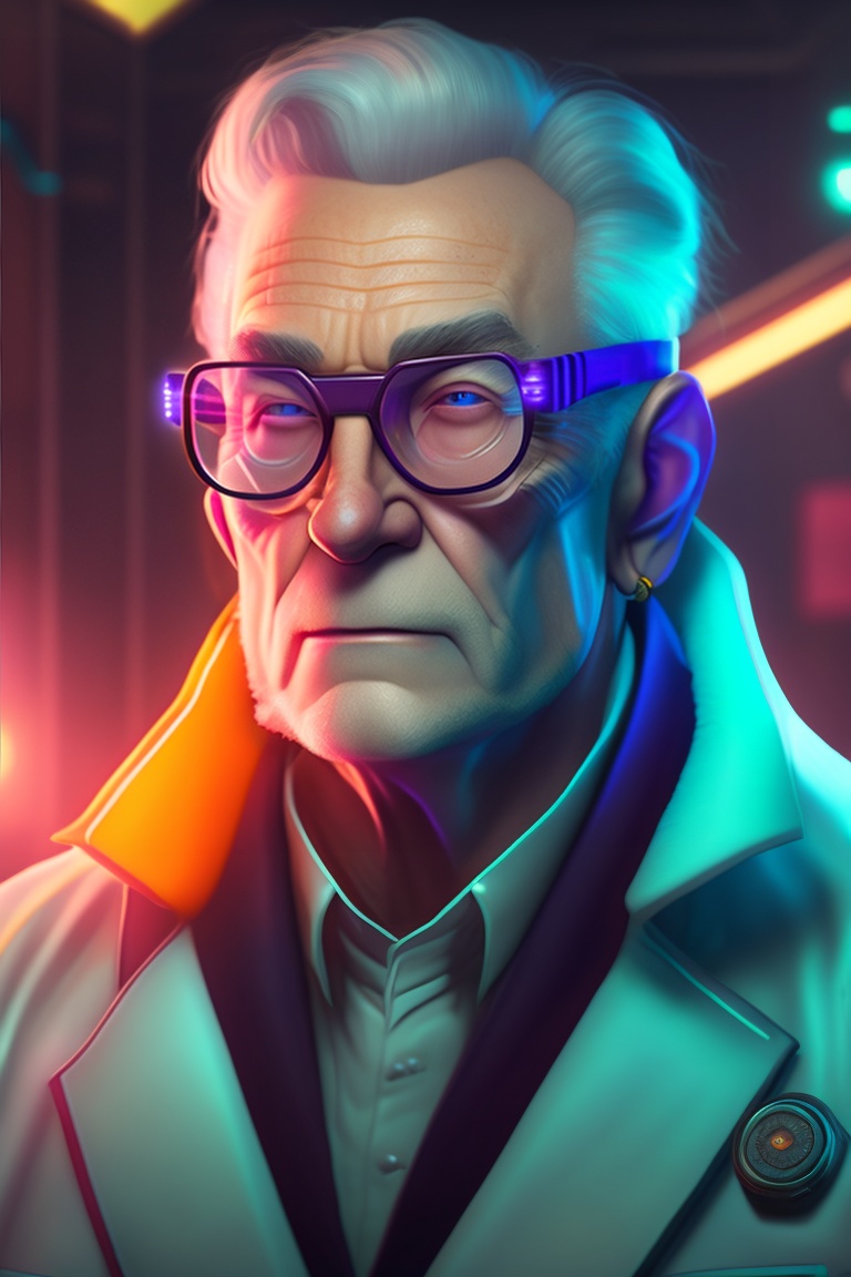 Lexica - Old mad scantiest in lab coat, wrinkly skin, glasses. in a lab ...