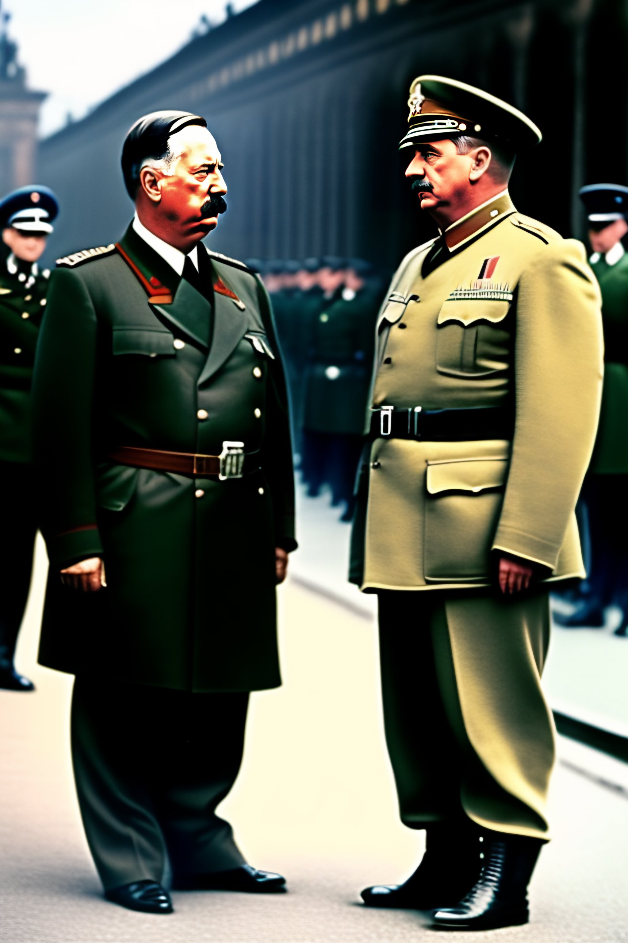Lexica - World war two in berlin, hitler and stalin standing next to each other having a staredown
