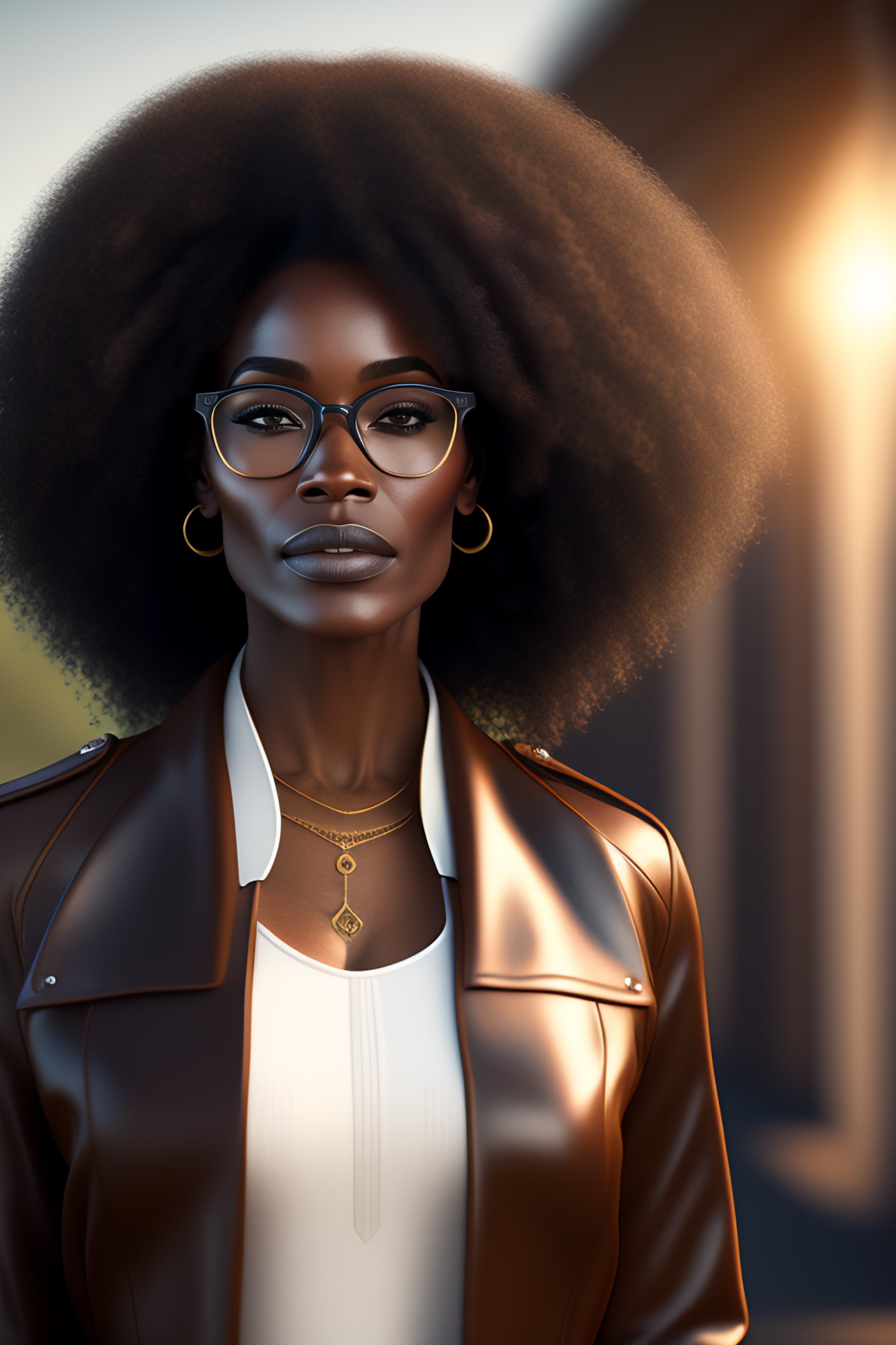 Lexica - Beautiful brown skin gray haired woman, glasses, standing ...
