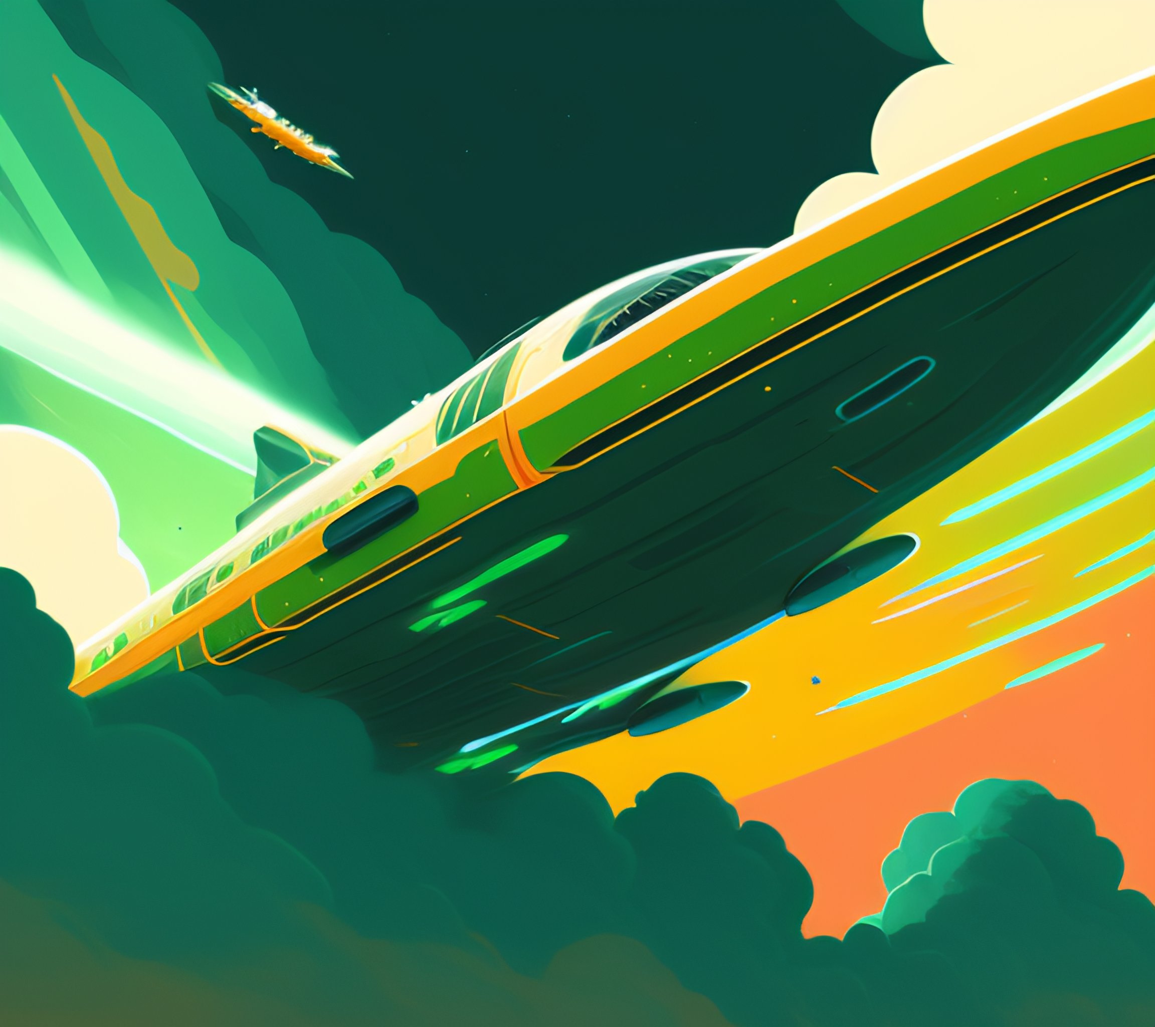 Lexica - Rocket flying through the clouds, style of laurie greasley, james gilleard, genshin ...