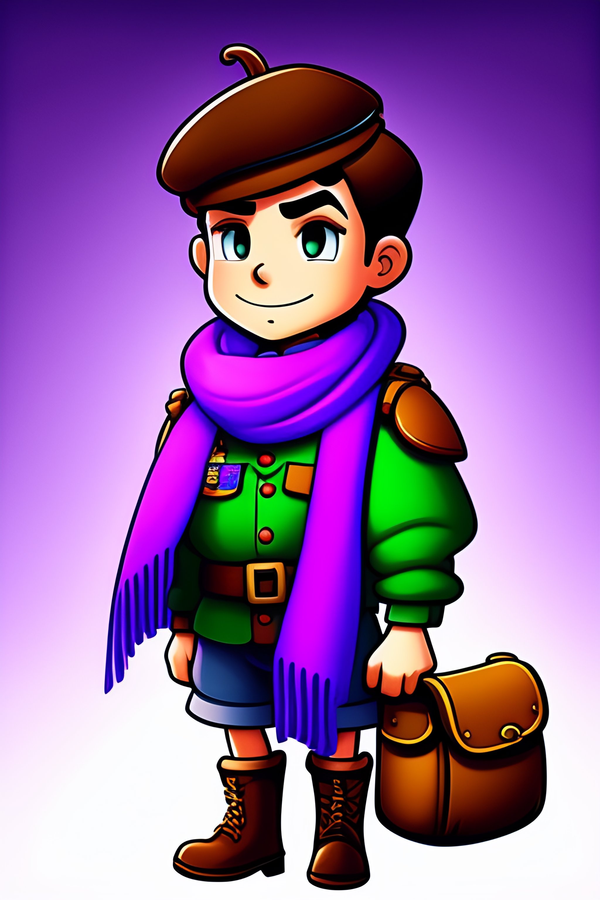 Lexica - Adventurer boy scout with purple scarf cartoon style