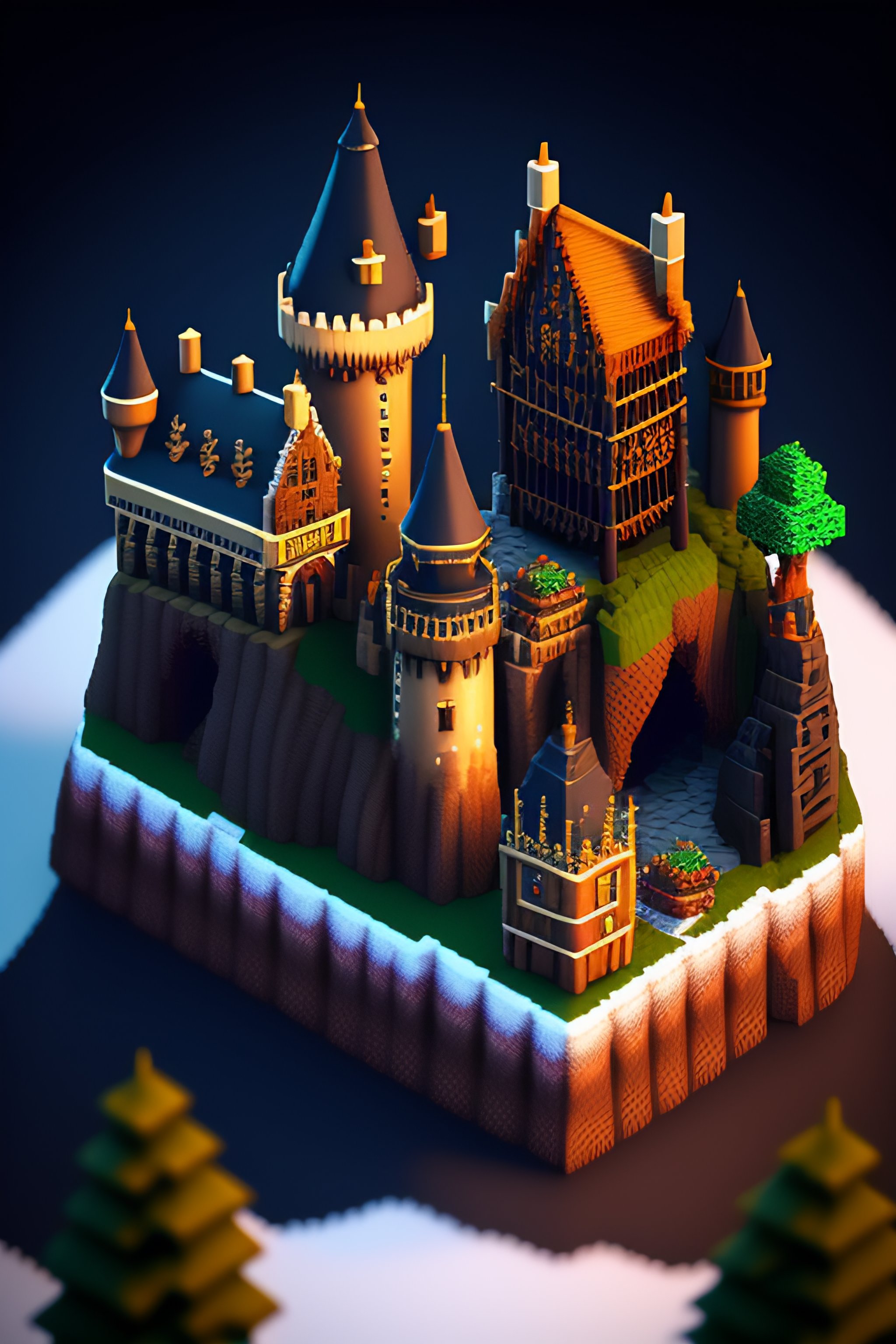 Lexica - Detailed isometric hogwarts, videogame, pixel art, unreal engine voxel render