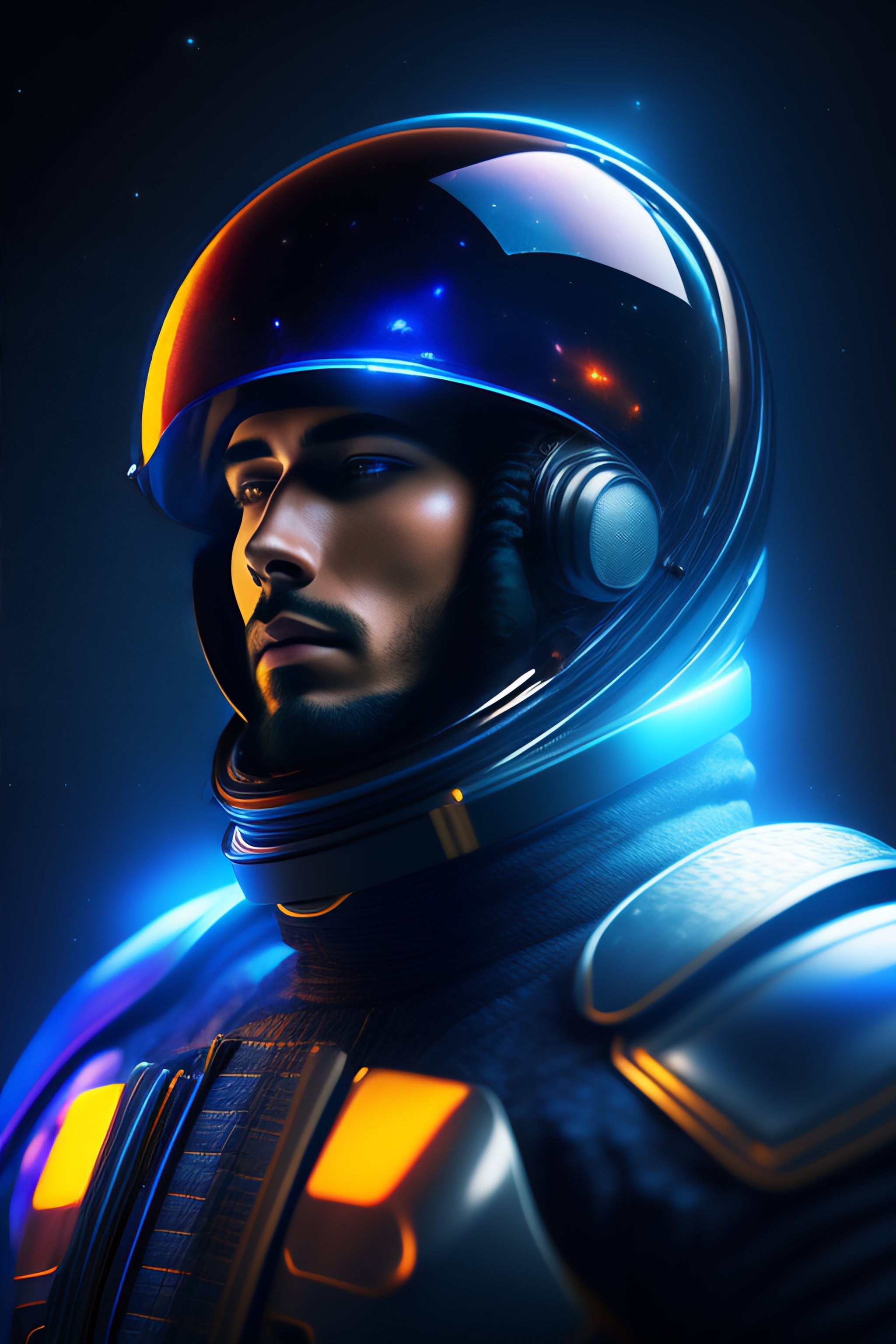 Lexica - A dark blue head male in space suits, surrealism, retro space ...