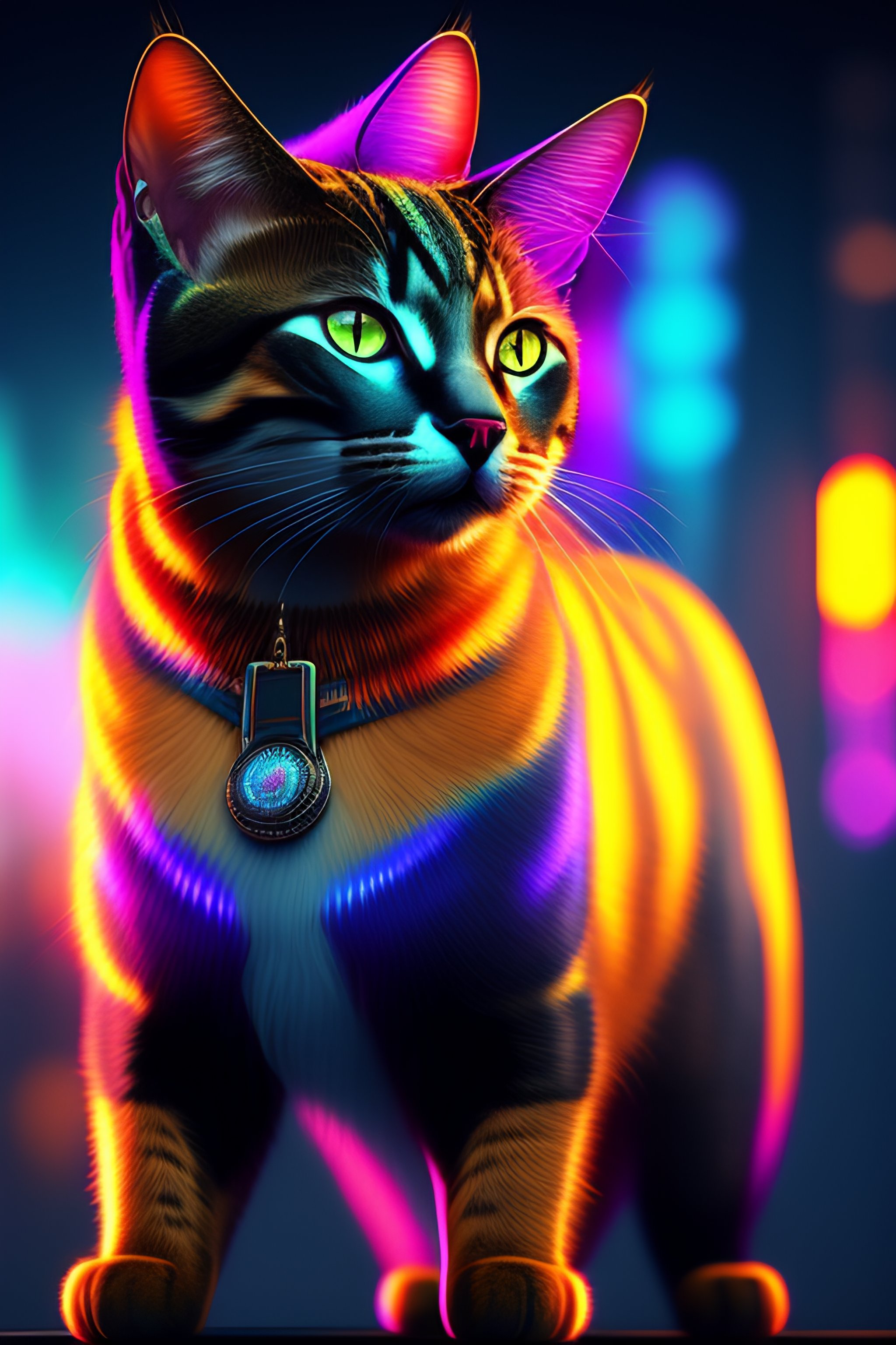Lexica - A cat with rainbow fur in the style of cyberpunk 2077, 8k, hd