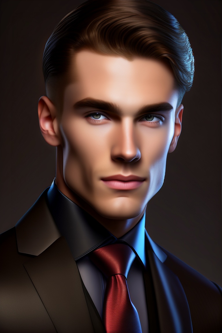 Lexica - A realistic intense young man in suit, black background ...