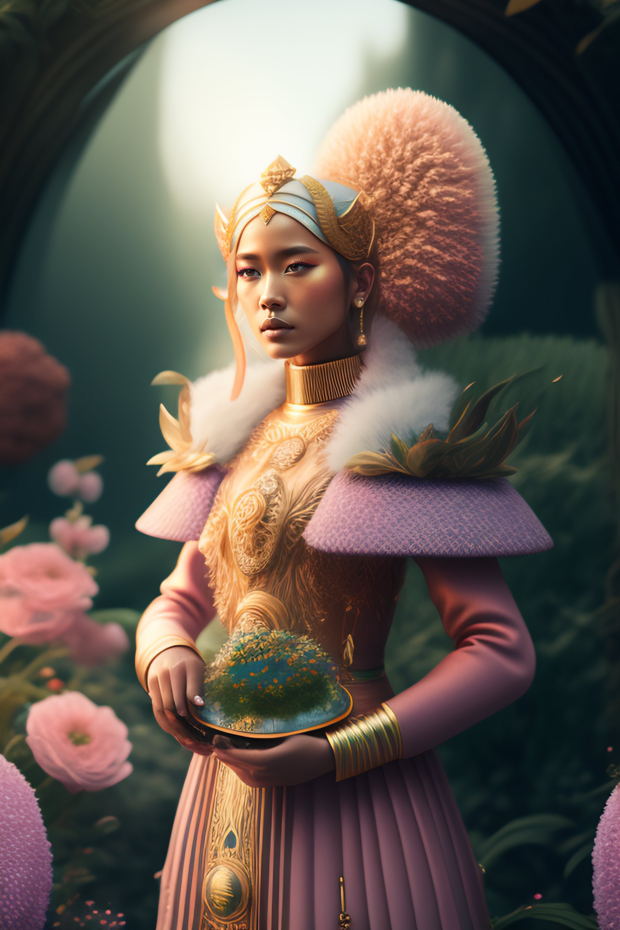 Lexica - Midjourney style Gaïa Goddess Earth in a garden on a spring ...