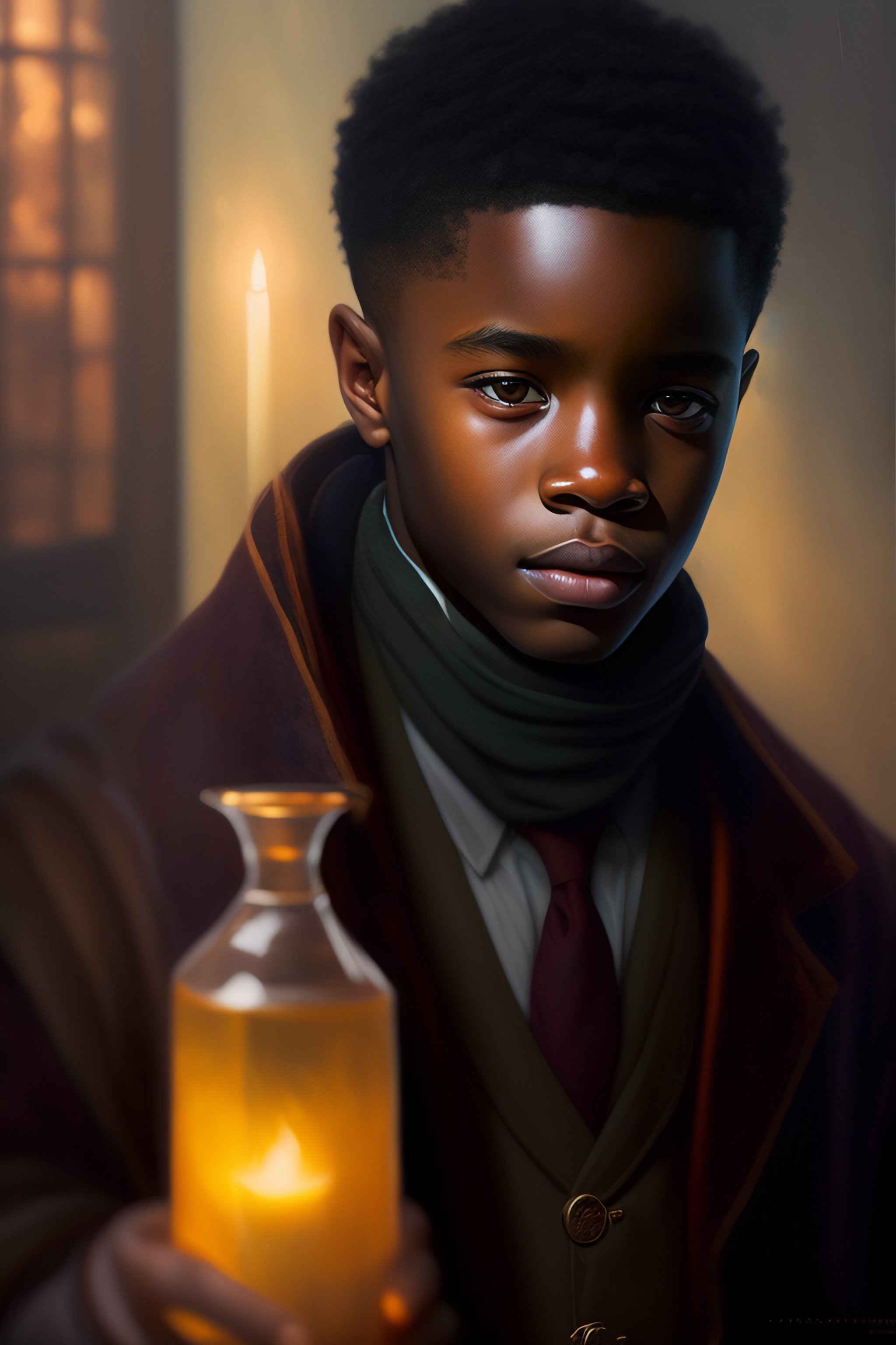 Lexica - Full shot young african harry potter, creepy, unsettling ...