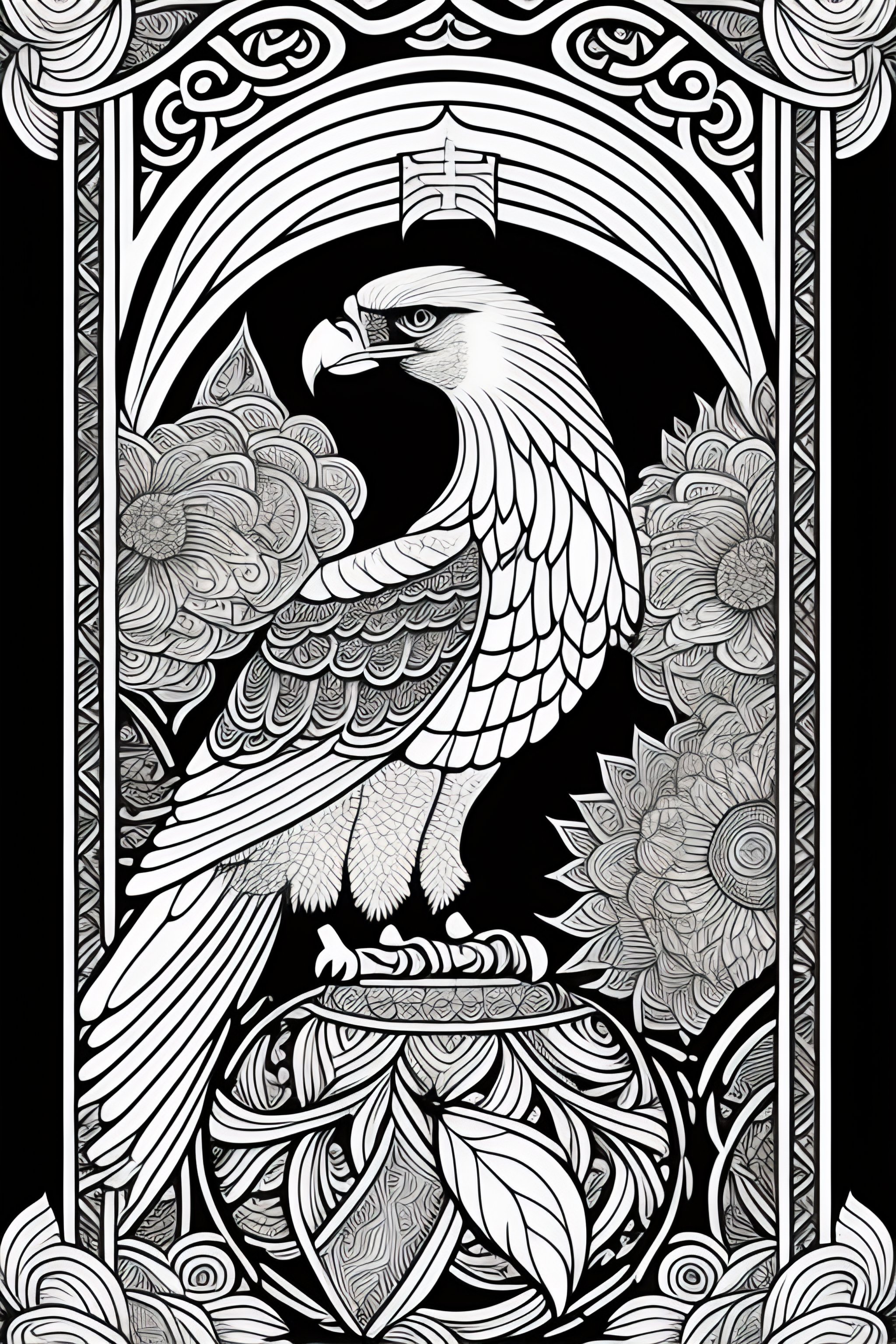 Lexica - Eagle, tarot card, line drawing, clean clear lines, coloring ...
