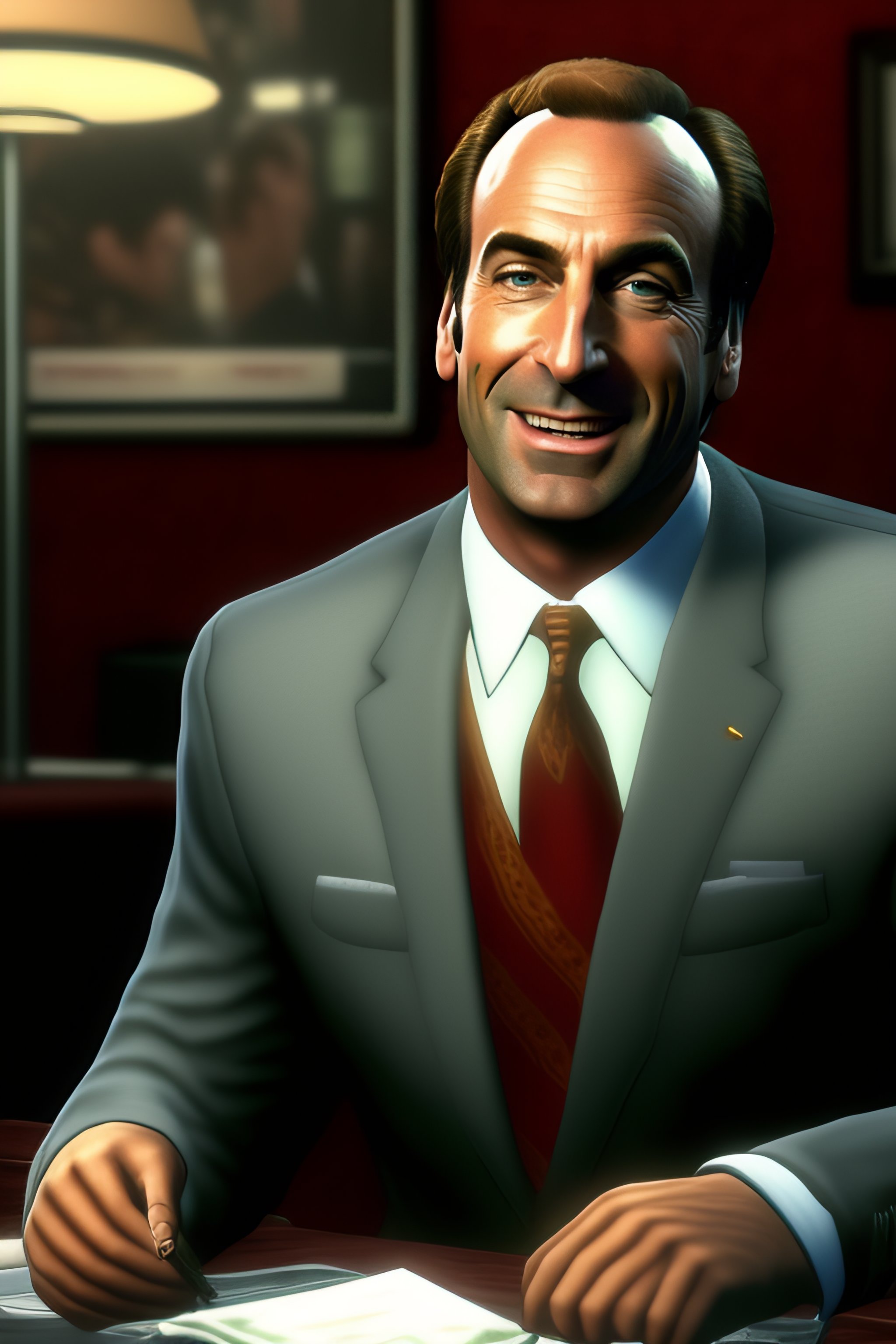 Lexica - Saul Goodman talking to the camera with money in office ...