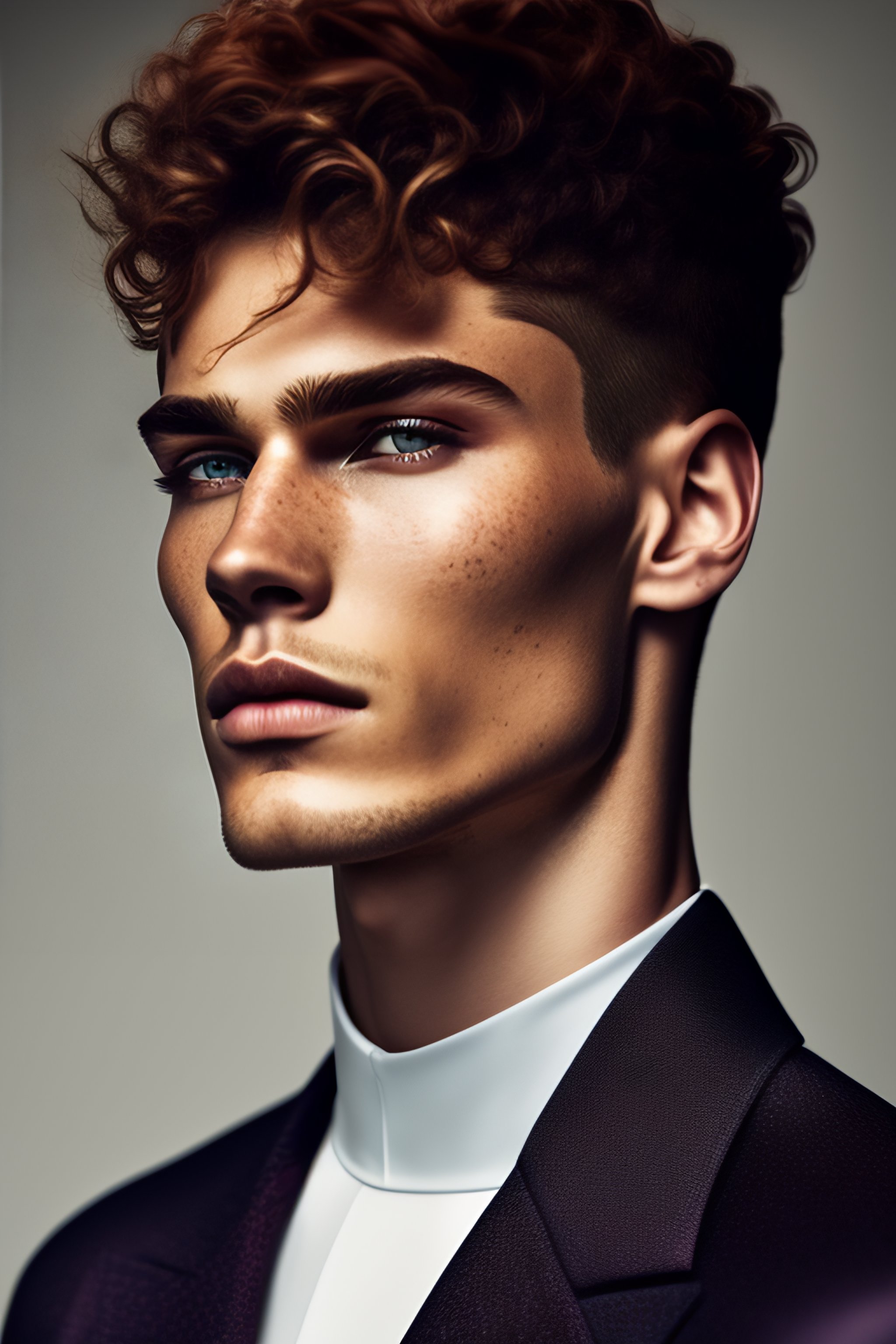 Lexica - A photo close-up of a beautiful man with freckles, fashion ...