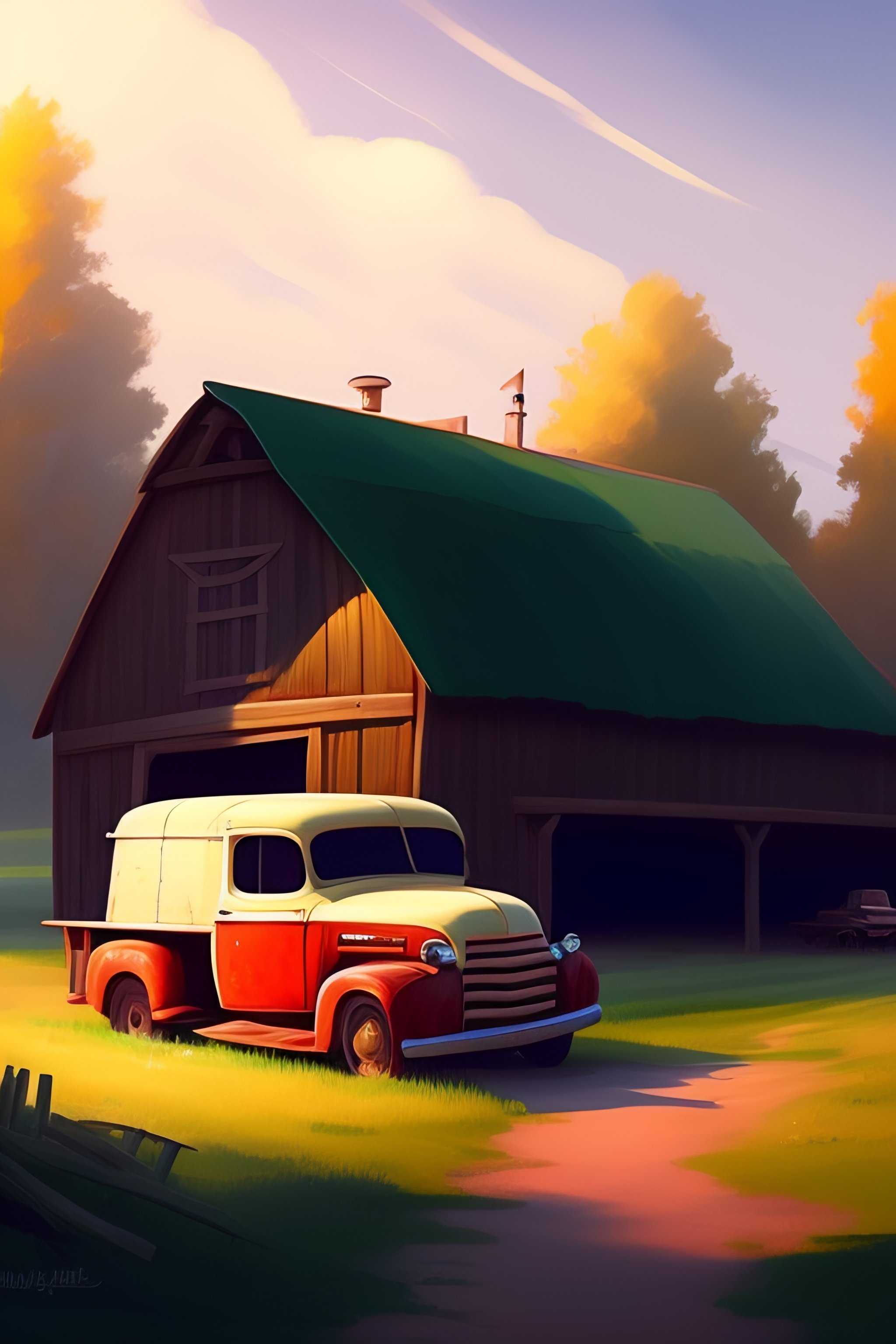 Lexica - Concept art of a disney-style animation set of a farm barn ...
