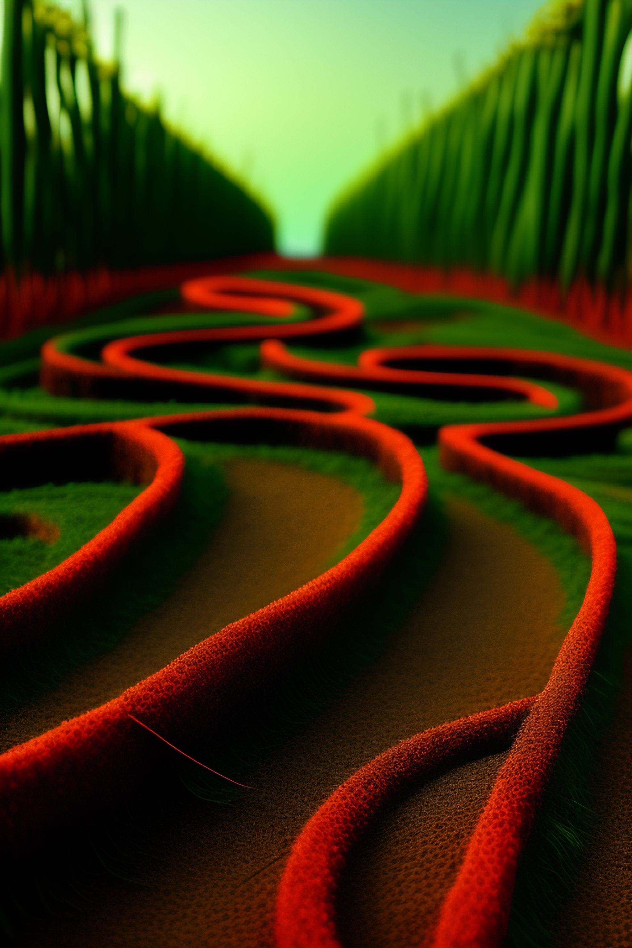 Lexica - Green maze, long red thread, knots of thread, lost, confusing ...