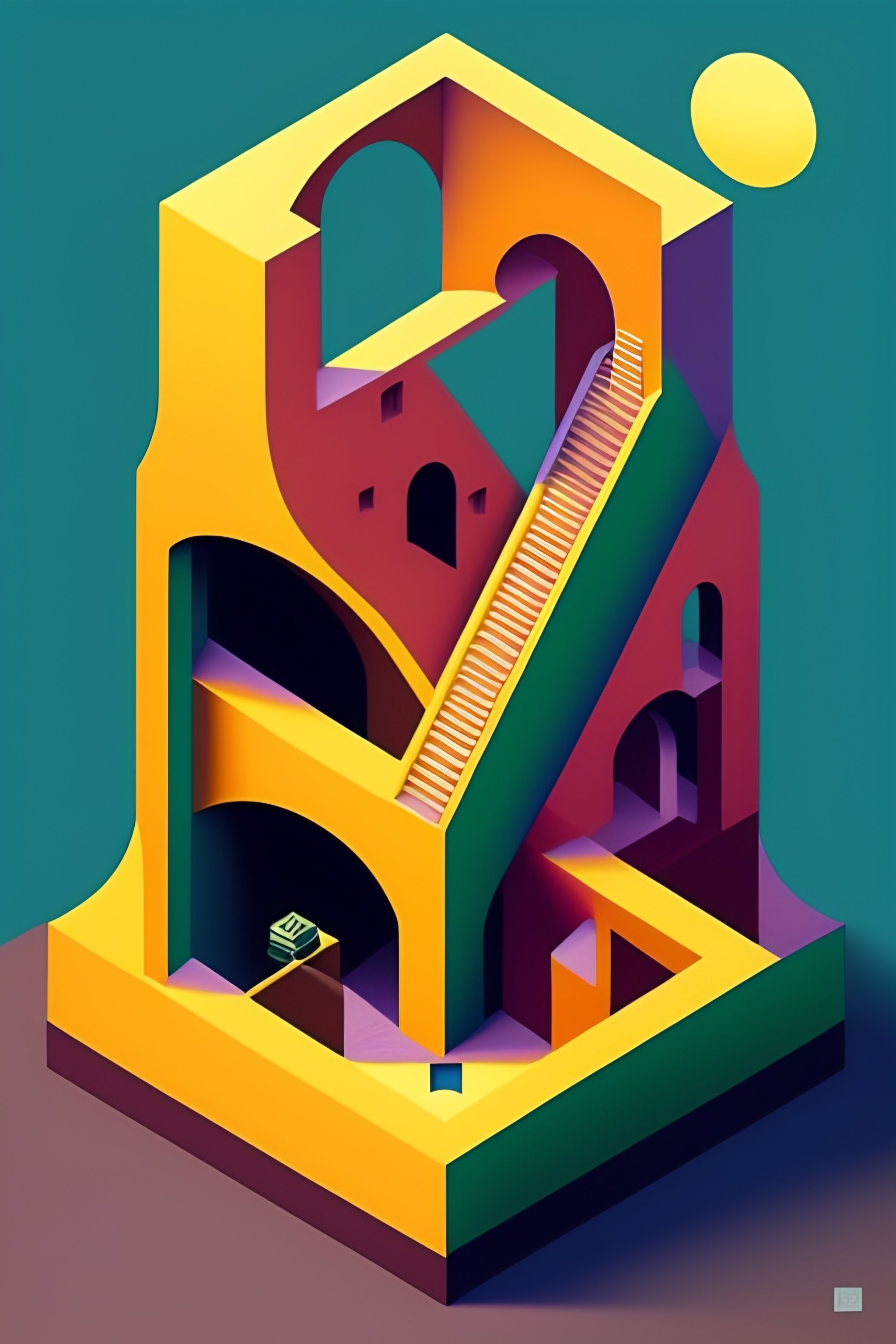 Lexica - Isometric monument valley painting by mc escher
