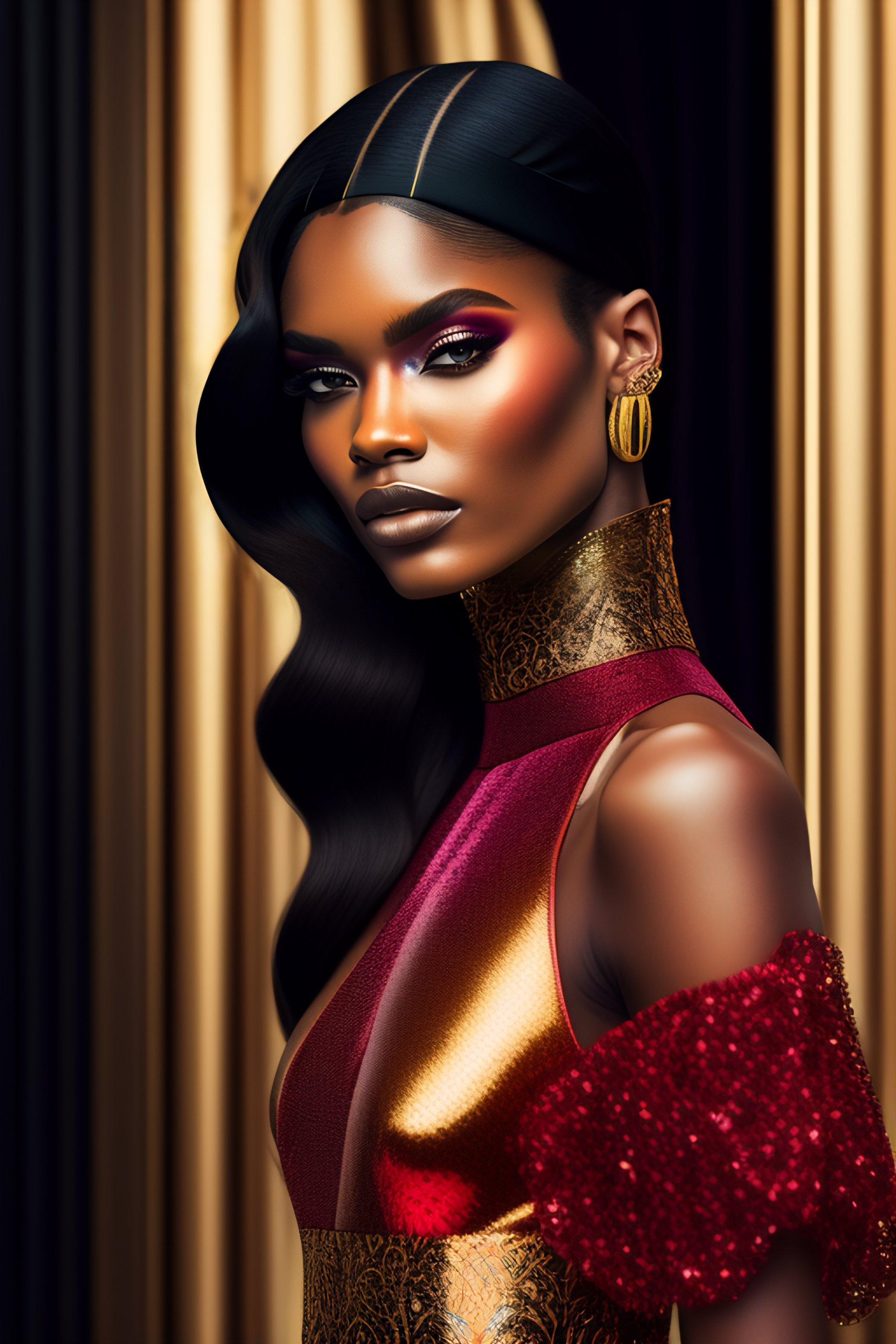 Lexica - Portrait of a model wearing a Versace dress