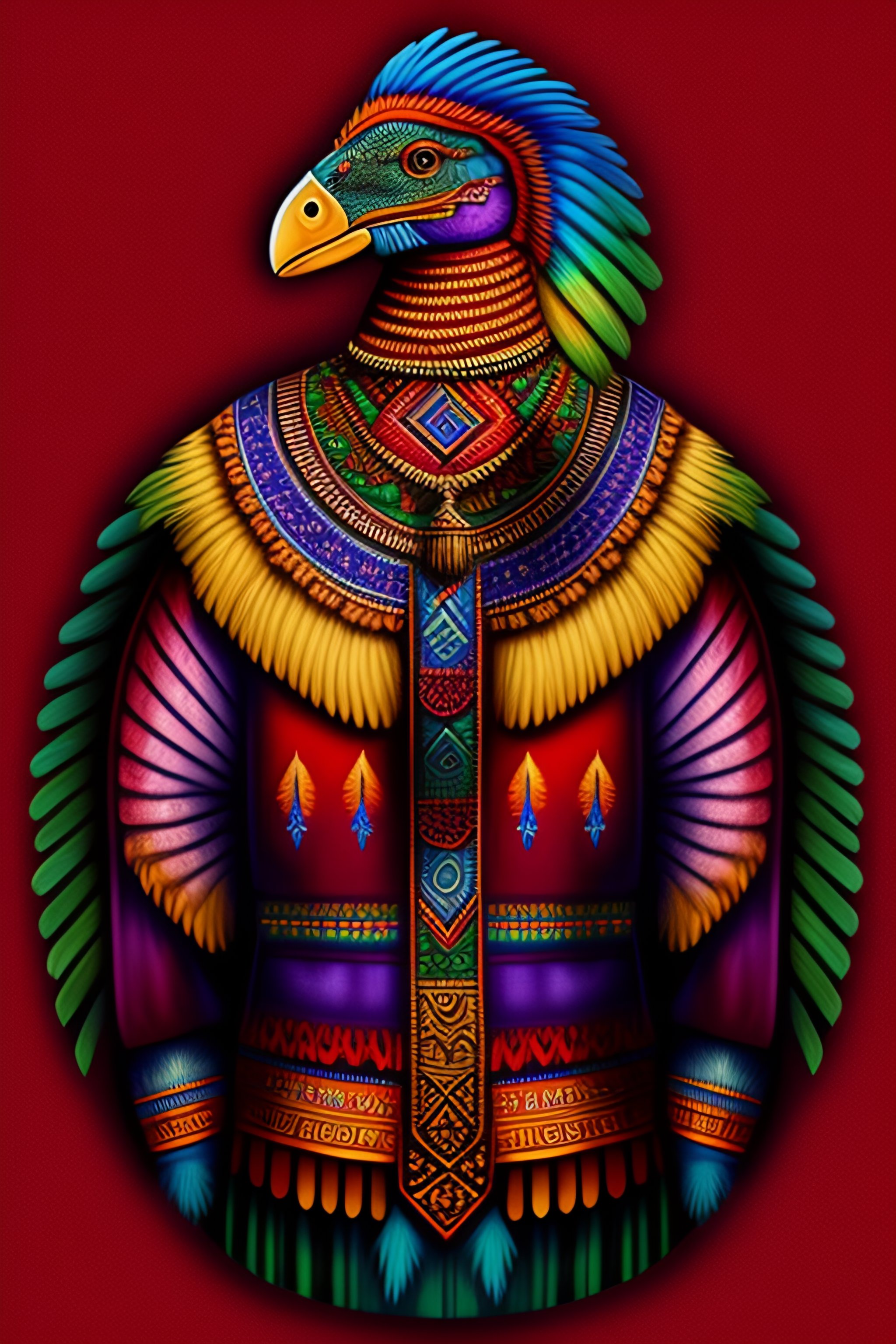 Lexica - Humanoid feathered dinosaur, aztec clothes, wineglass, digital art