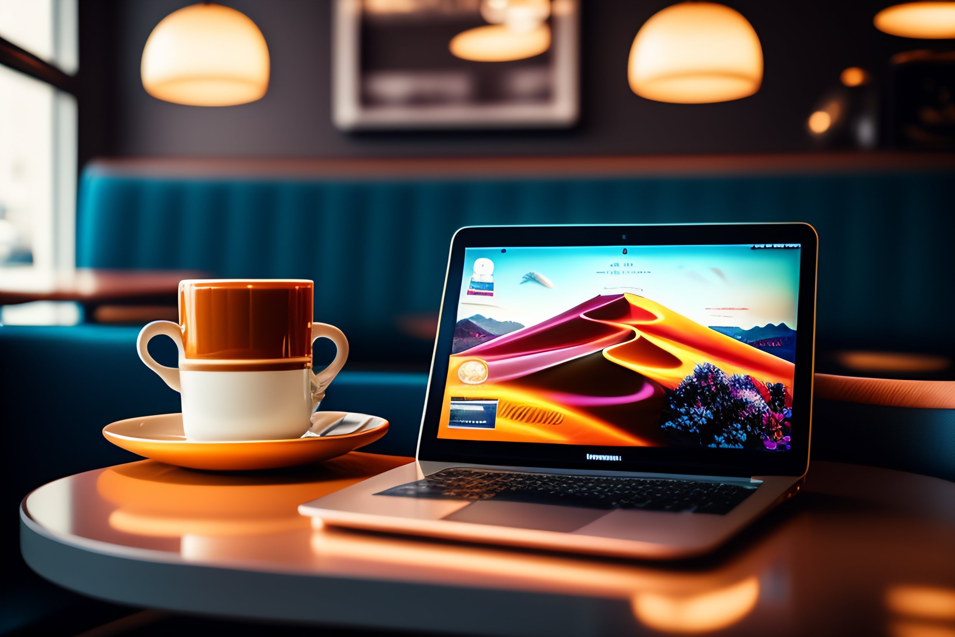 Lexica - Retro style, modern macbook in cafe