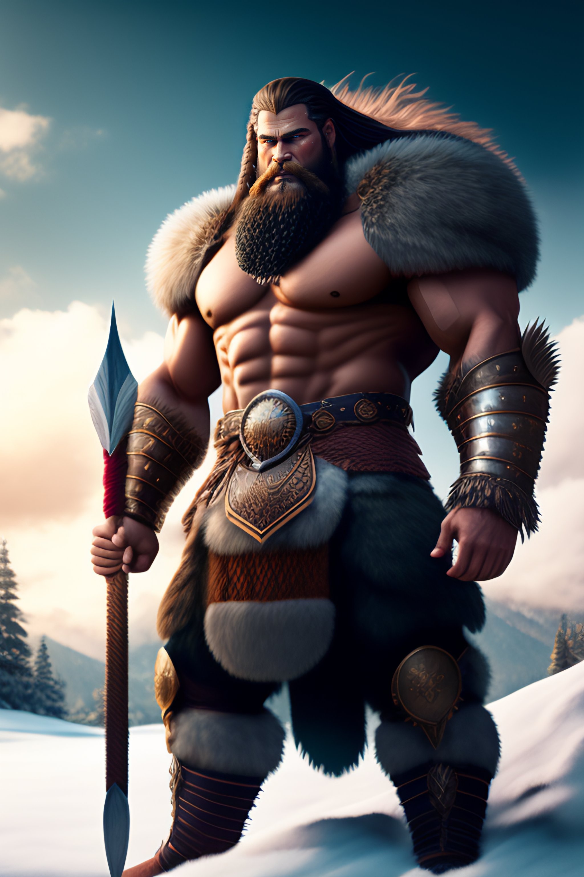 Lexica - Giant fierce and muscular male warrior in full armor, handsome ...