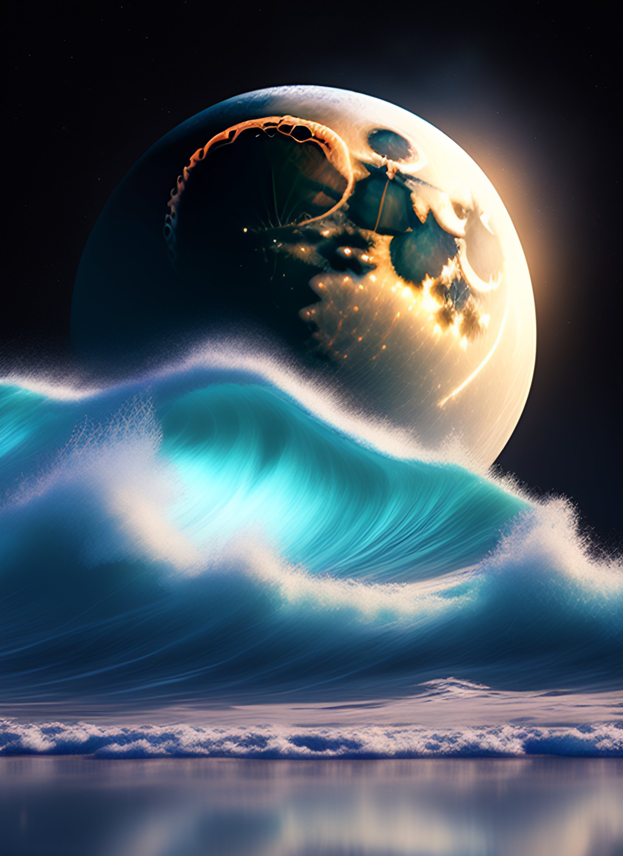 Lexica - The moon melting into the ocean at night, incredibly detailed ...