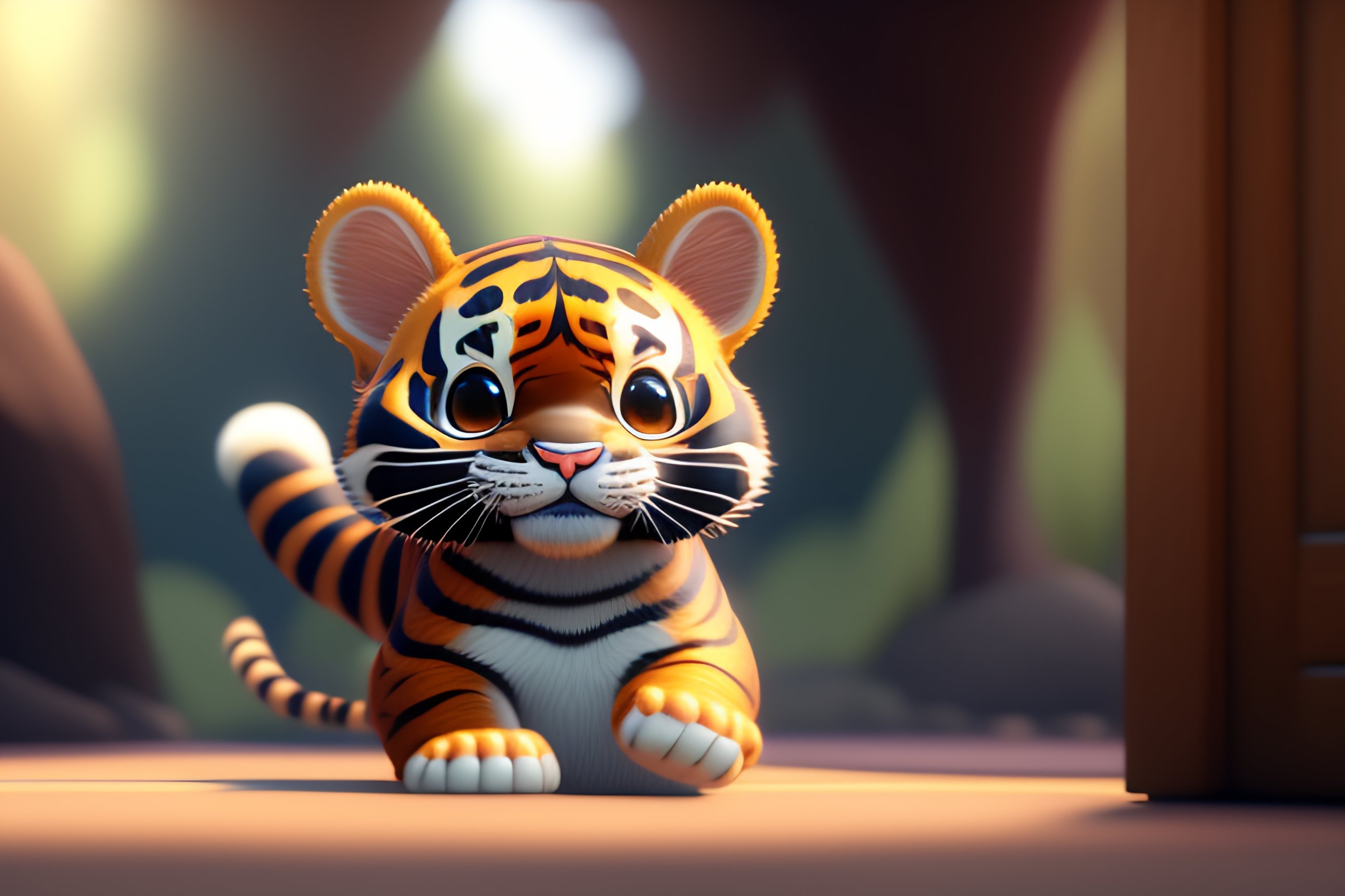 Lexica - Cute adorable little tiger waving and smiling greeting me ...