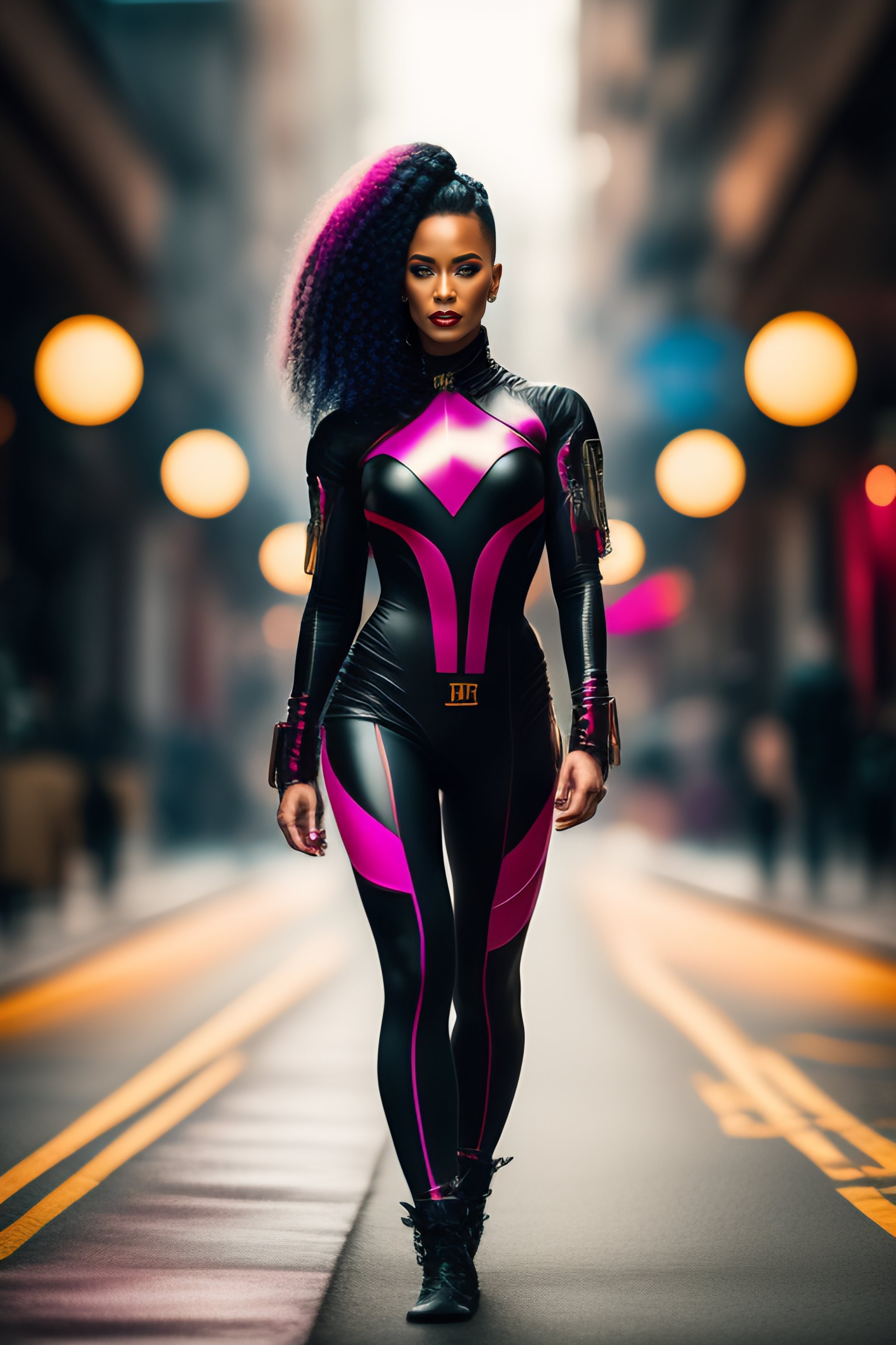 Lexica - Full length shot cyberpunk acrobatic woman