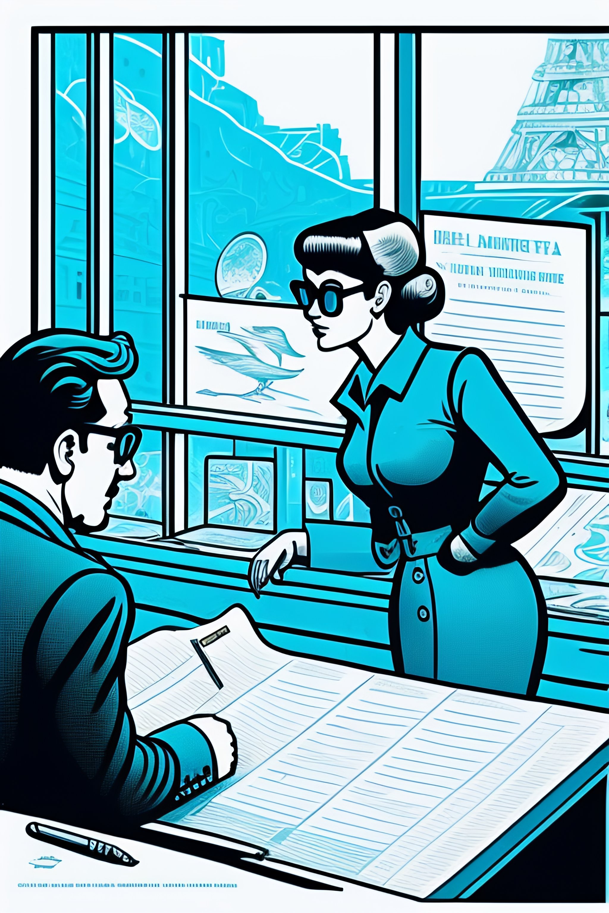 Lexica - Chaotic hand drawing cyan sketch illustration retro of a man ...