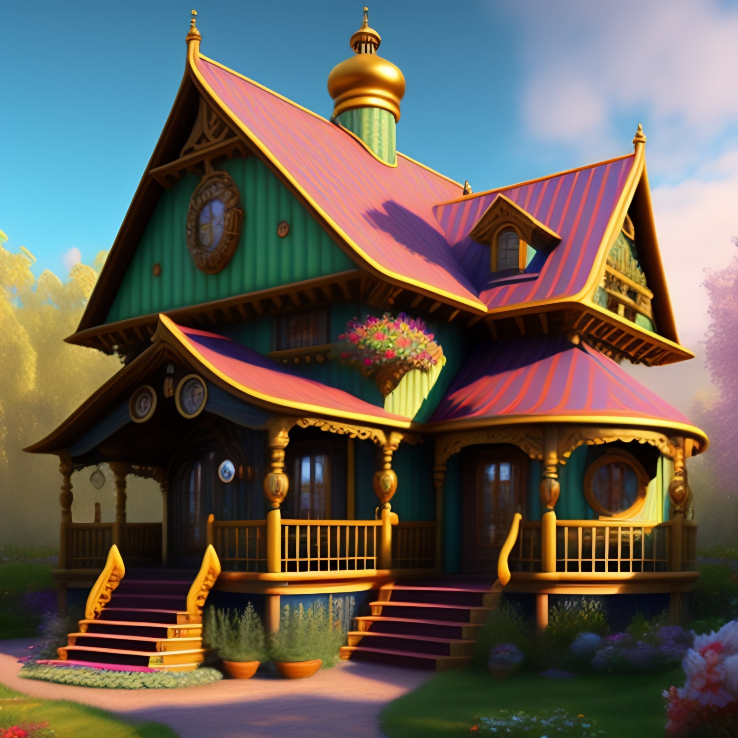 Lexica - Hyperrealistic neo - rococo steampunk cottage, colorful ...