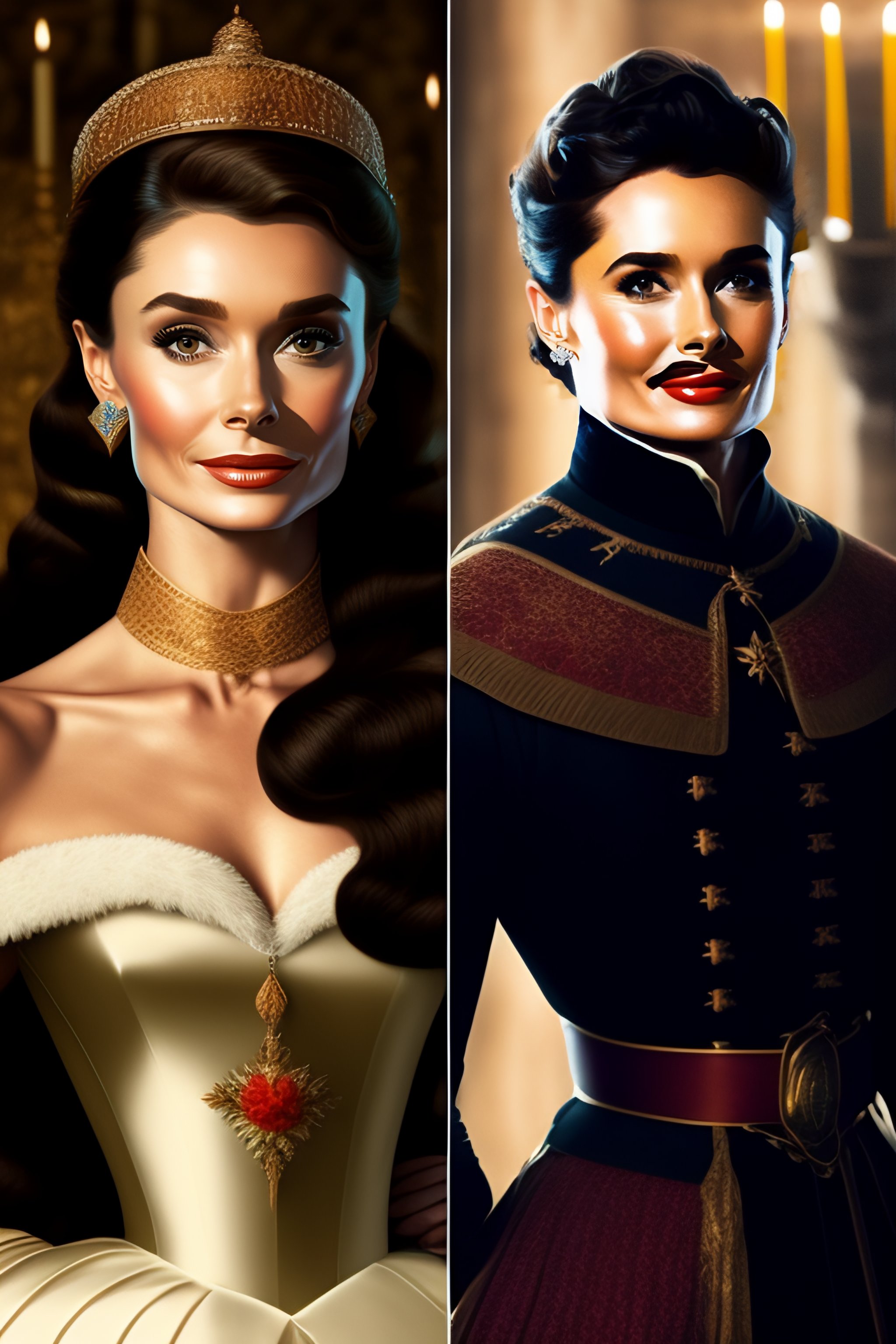Lexica - Audrey Hepburn together with Orlando Bloom in medieval style ...