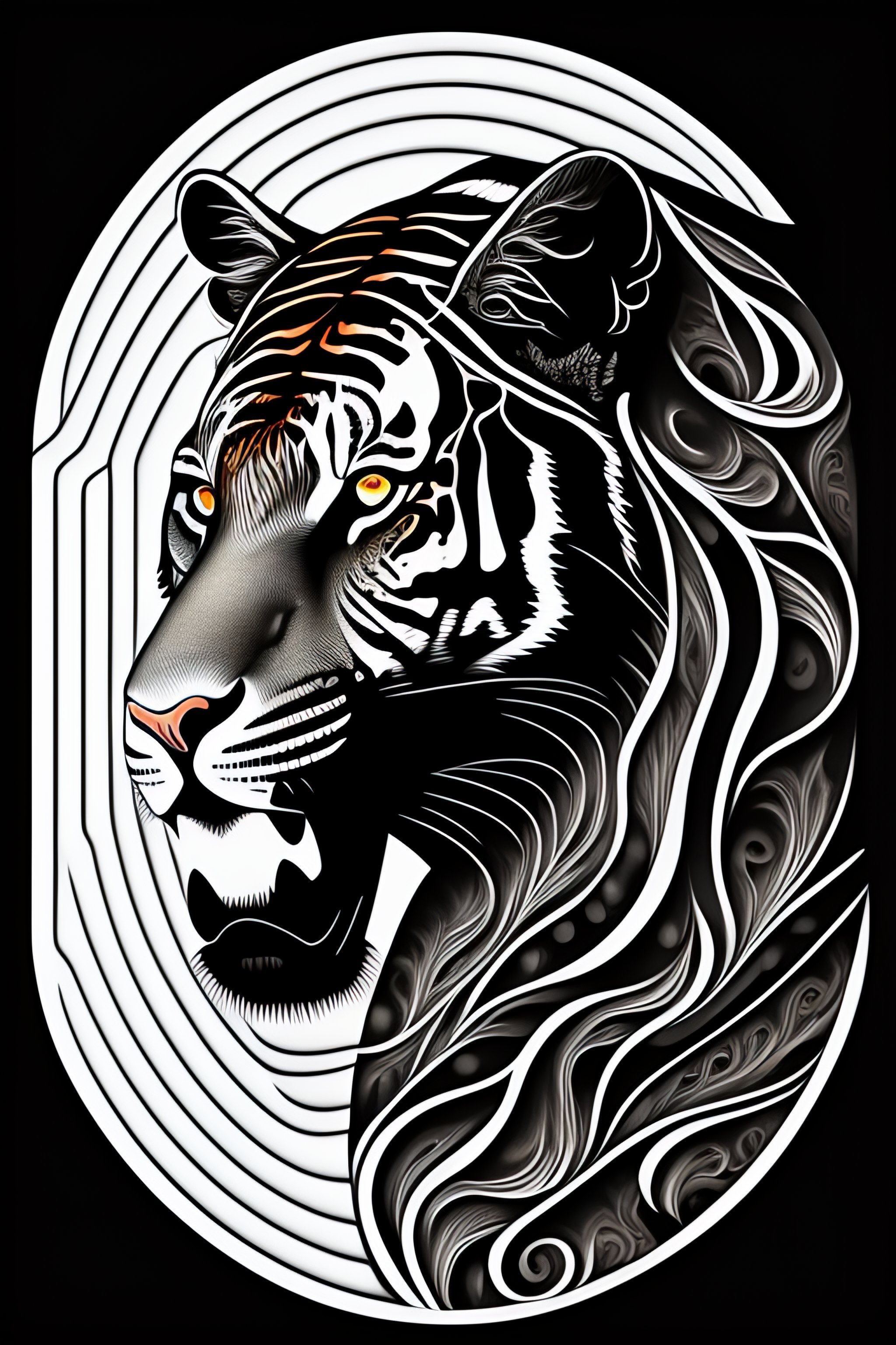 Lexica - Saber tooth tiger skull, black and white, Alex Grey, fractal ...