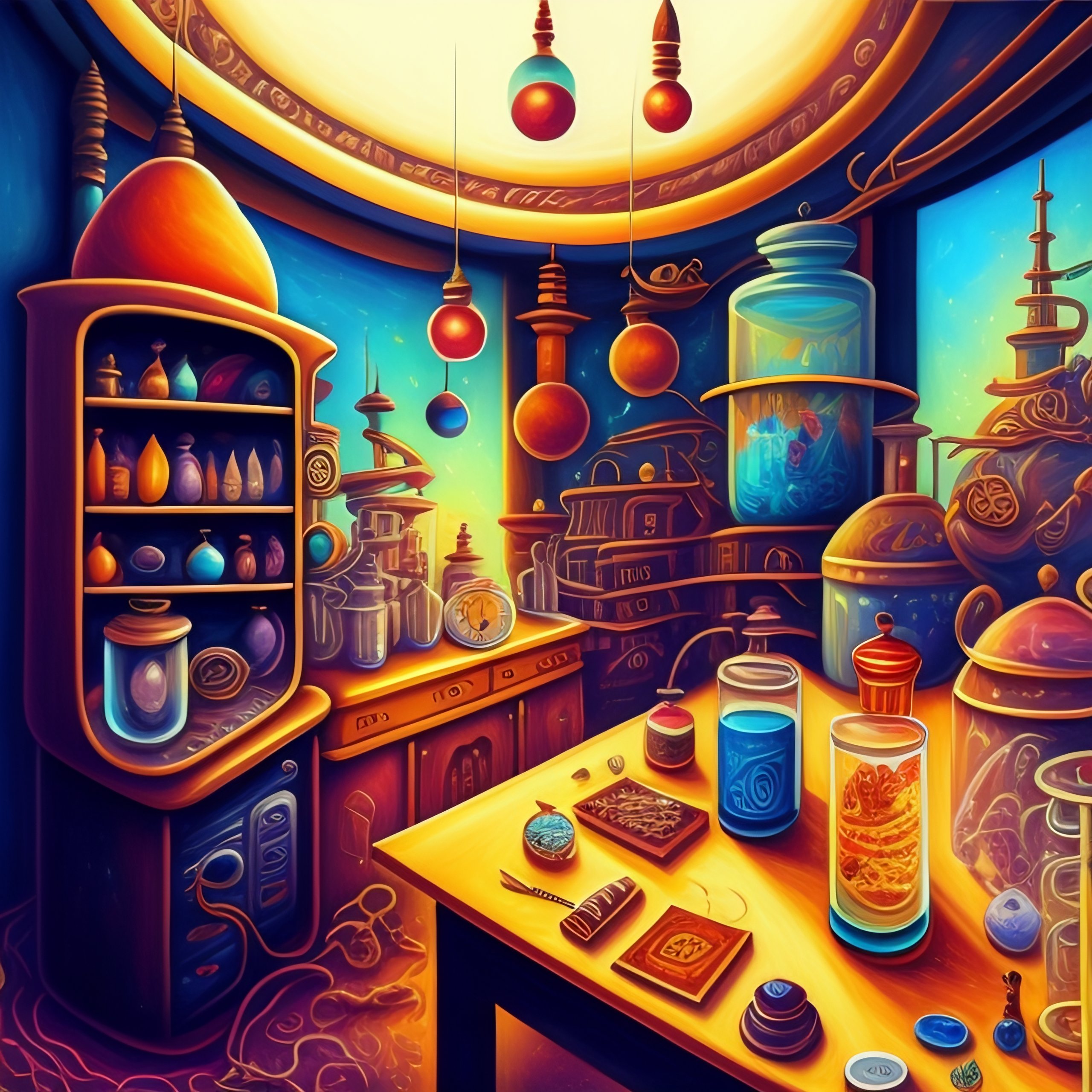 Lexica - Messy hand-drawn painting of a chaotic laboratory with lots of ...