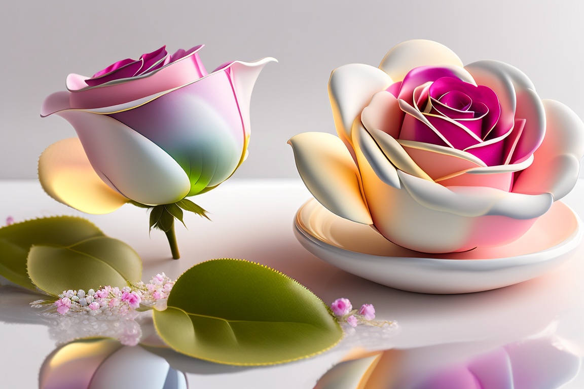 Lexica - Magical relaxed transformative yin flowing roses, white background