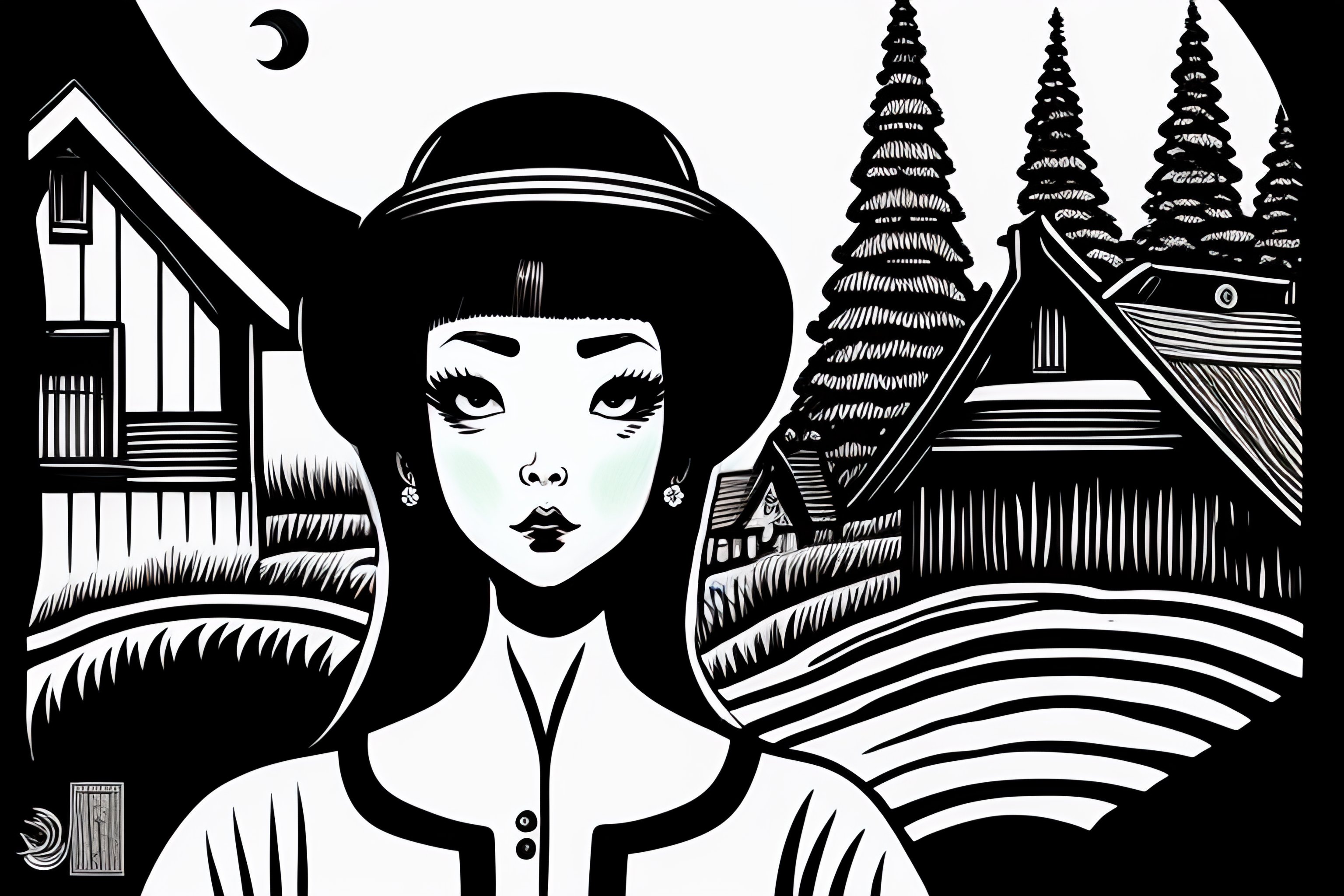 Lexica - Drawing in the style of Junji ito, plant spirit