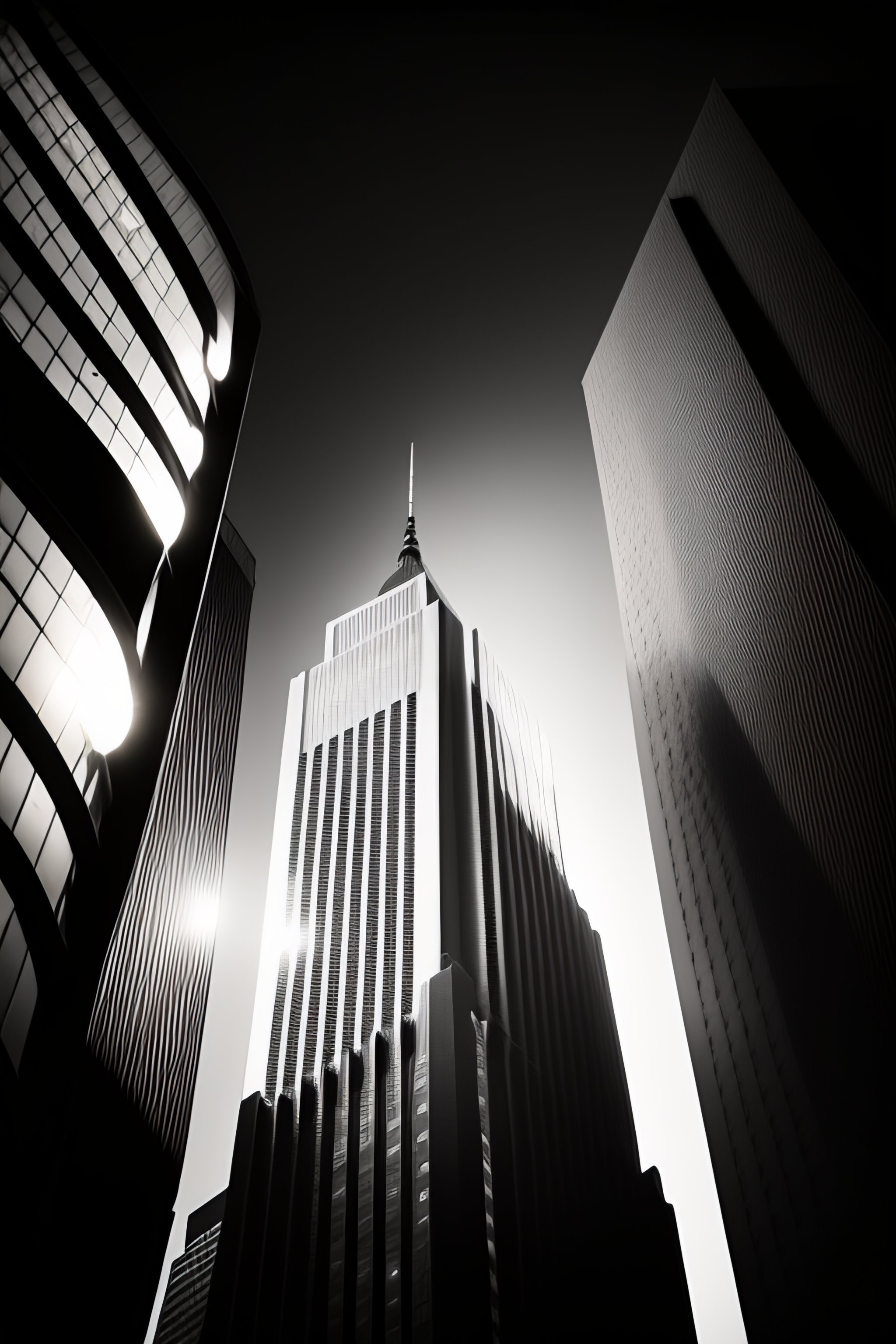 Lexica - Tall building, wide angle, gotham, dark, new york, from the bottom