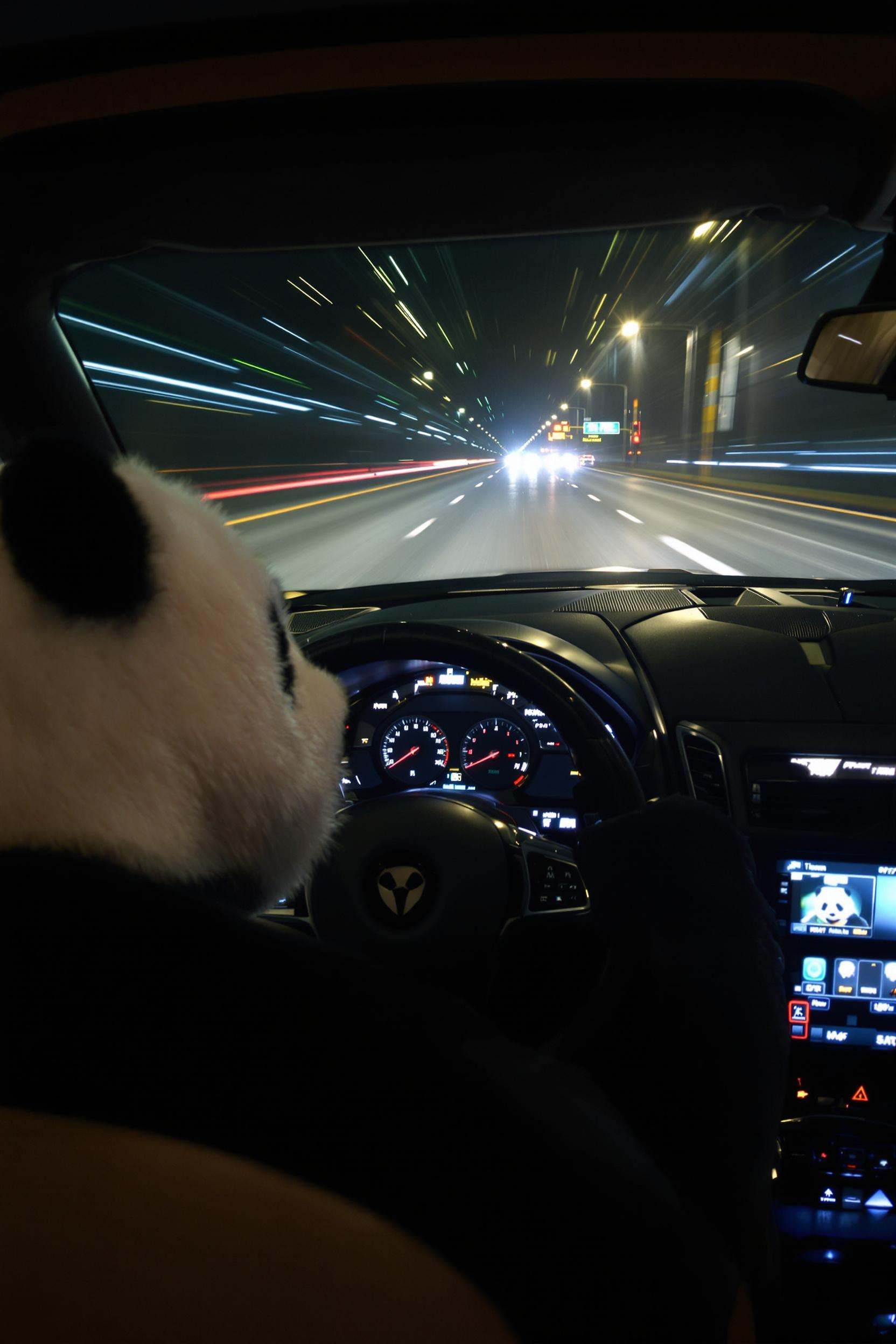 Lexica - Footage of a panda driving a sports car erratically on a ...