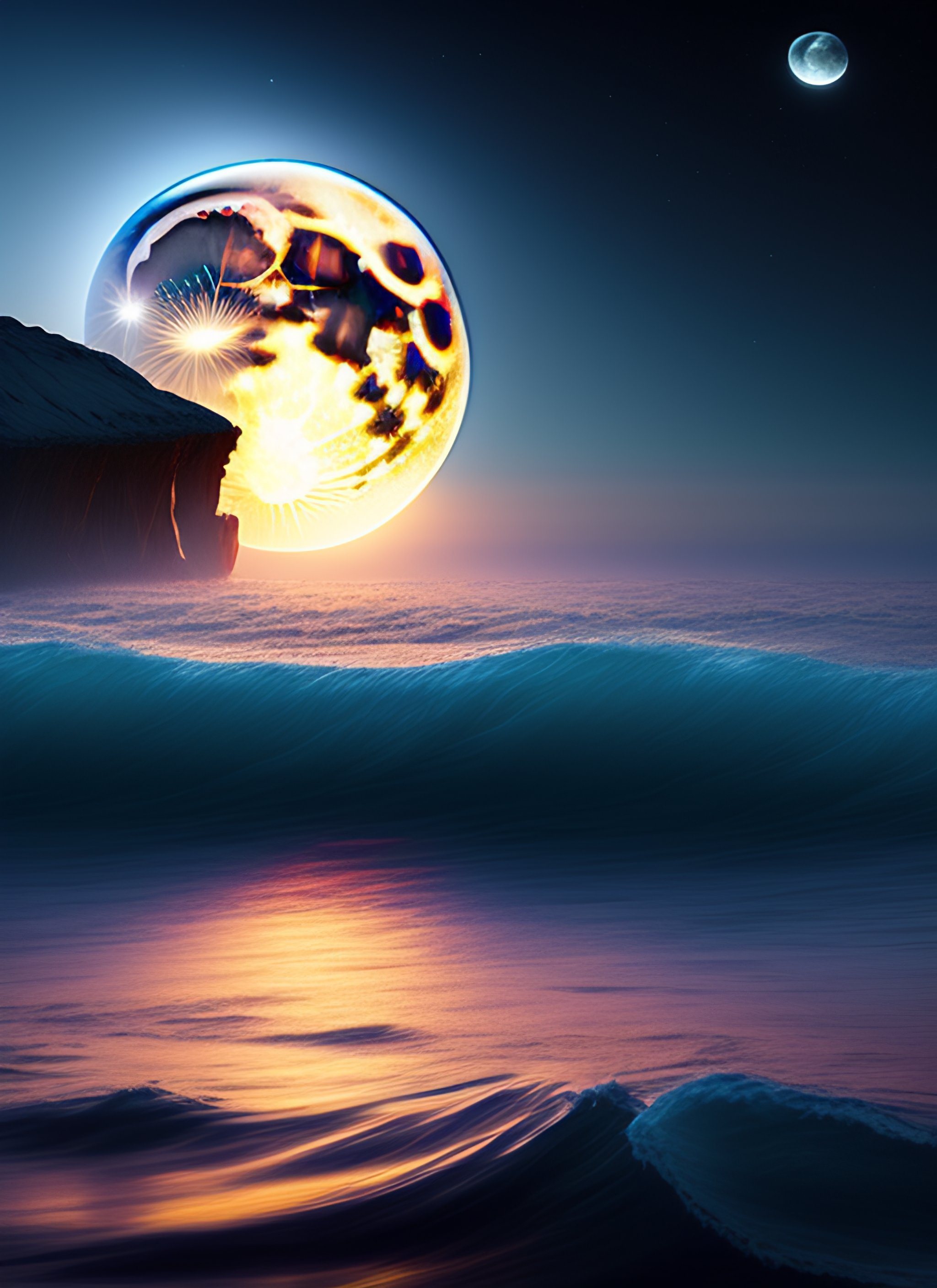 Lexica - The moon melting into the ocean at night, incredibly detailed ...