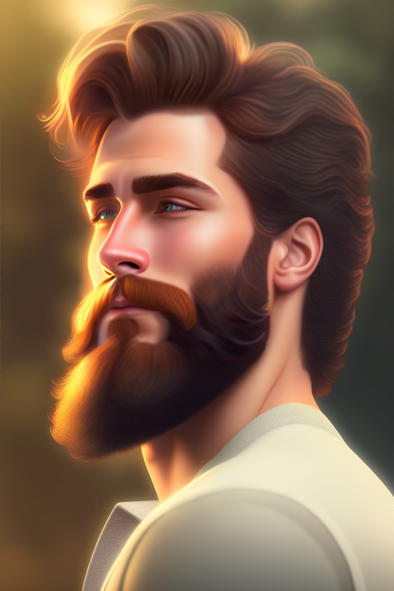 Lexica - Bearded sad, handsome young man, regretful, smiling, details