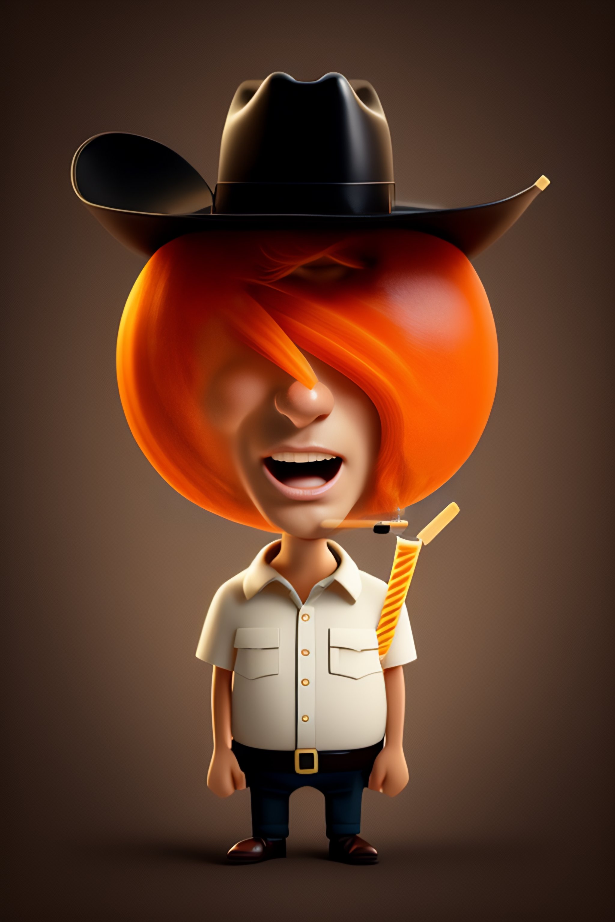 Lexica - A 2d rounded head cartoony character with a cowboy hat chewing ...
